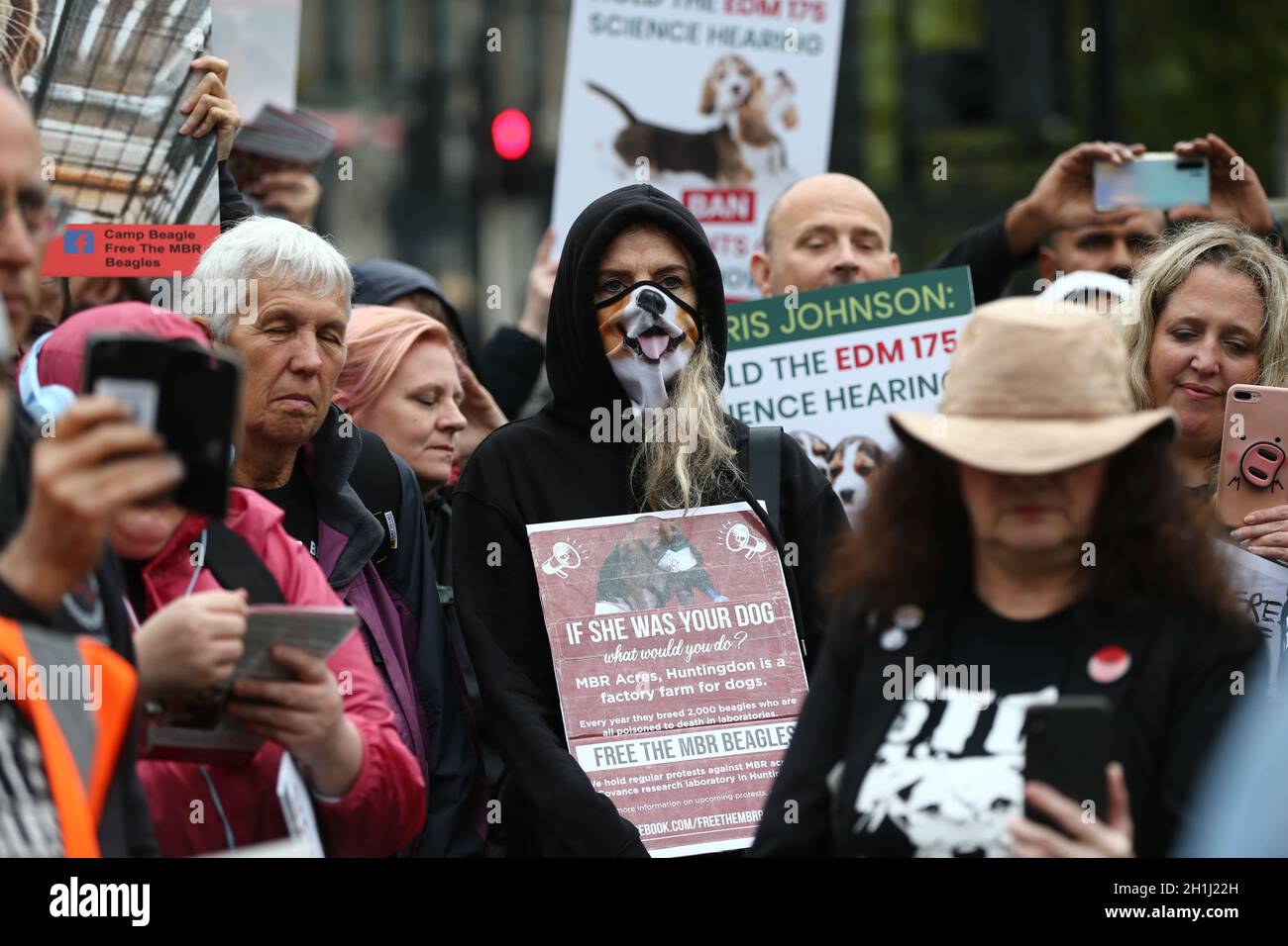 London, England, UK. 18th Oct, 2021. Animal right activists stage a ...