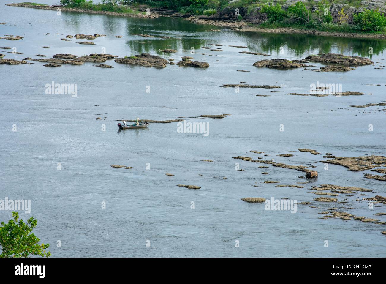 Two Men on a Small Fishing Boat on the Susquehanna River Near Historic ...