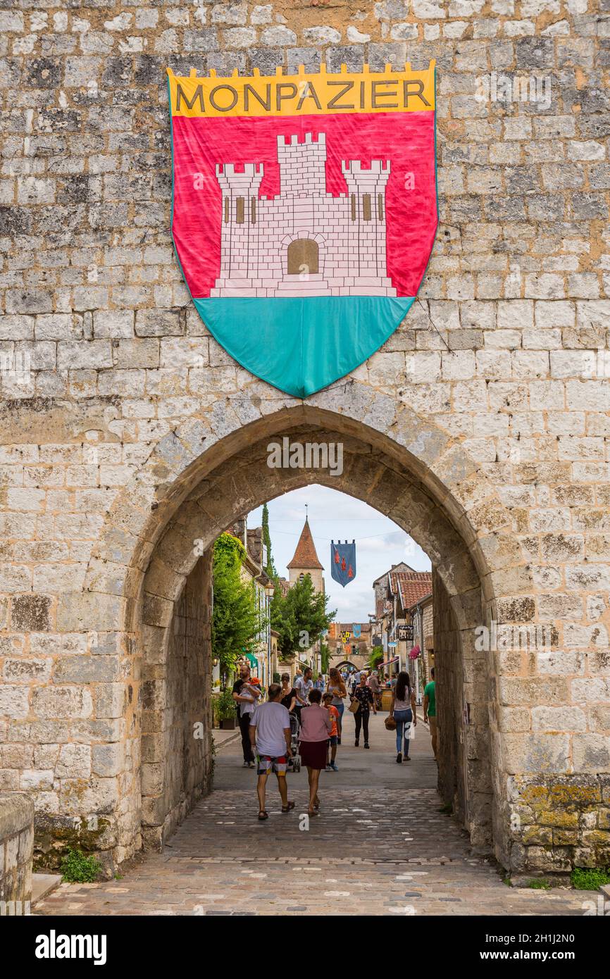 Monpazier, France on 15 August 2019: Monpazier is a bastide town ...