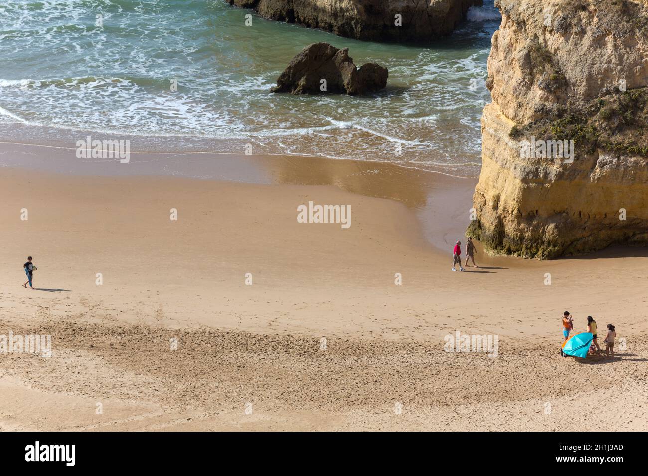 PRAIA DA ROCHA, PORTUGAL - APRIL 23, 2017: People at the famous beach ...
