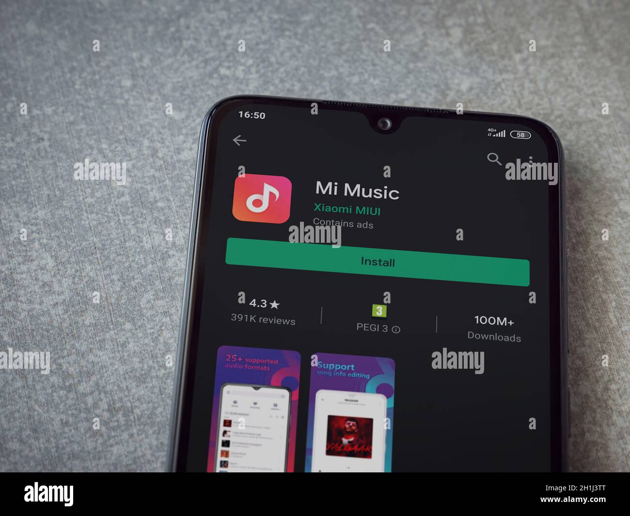 Lod, Israel - July 8, 2020: Mi Music app play store page on the display ...