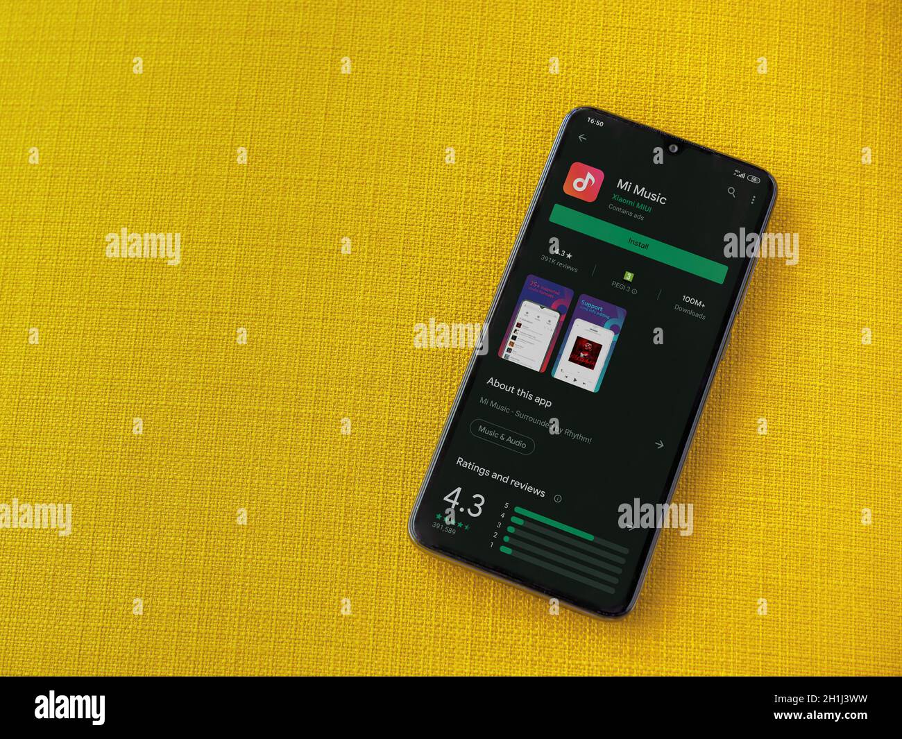 Lod, Israel - July 8, 2020: Mi Music app play store page on the display ...