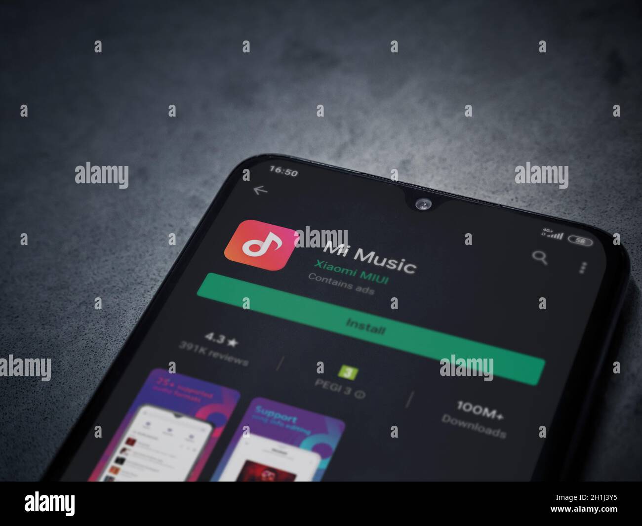 Lod, Israel - July 8, 2020: Mi Music app play store page on the display ...