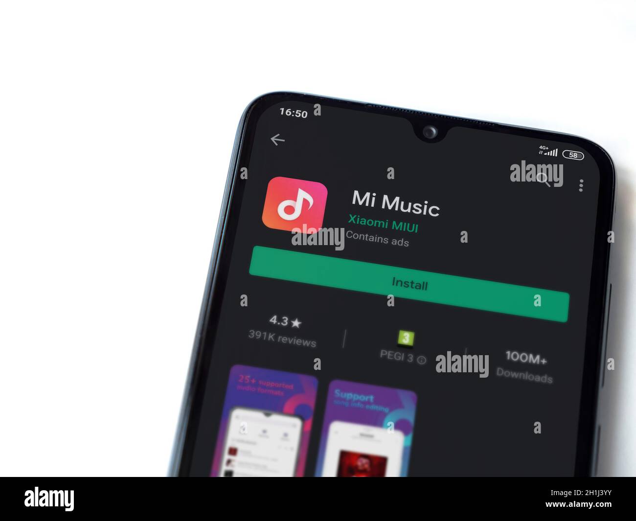 Lod, Israel - July 8, 2020: Mi Music app play store page on the display ...