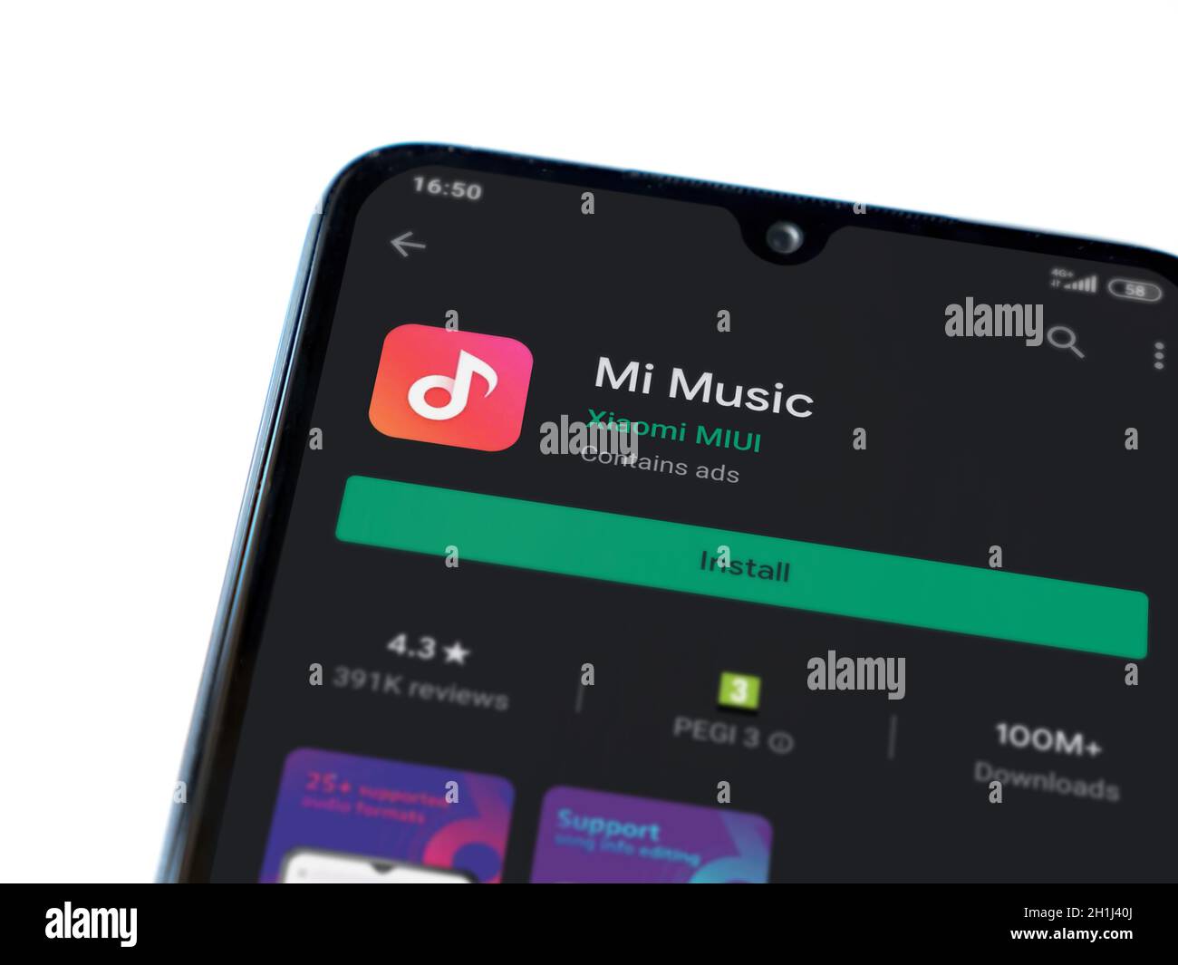 Lod, Israel - July 8, 2020: Mi Music app play store page on the display ...