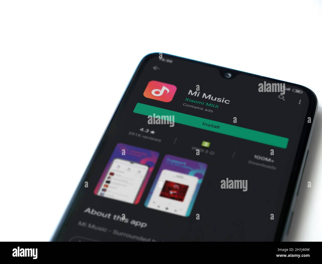 Lod, Israel - July 8, 2020: Mi Music app play store page on the display ...