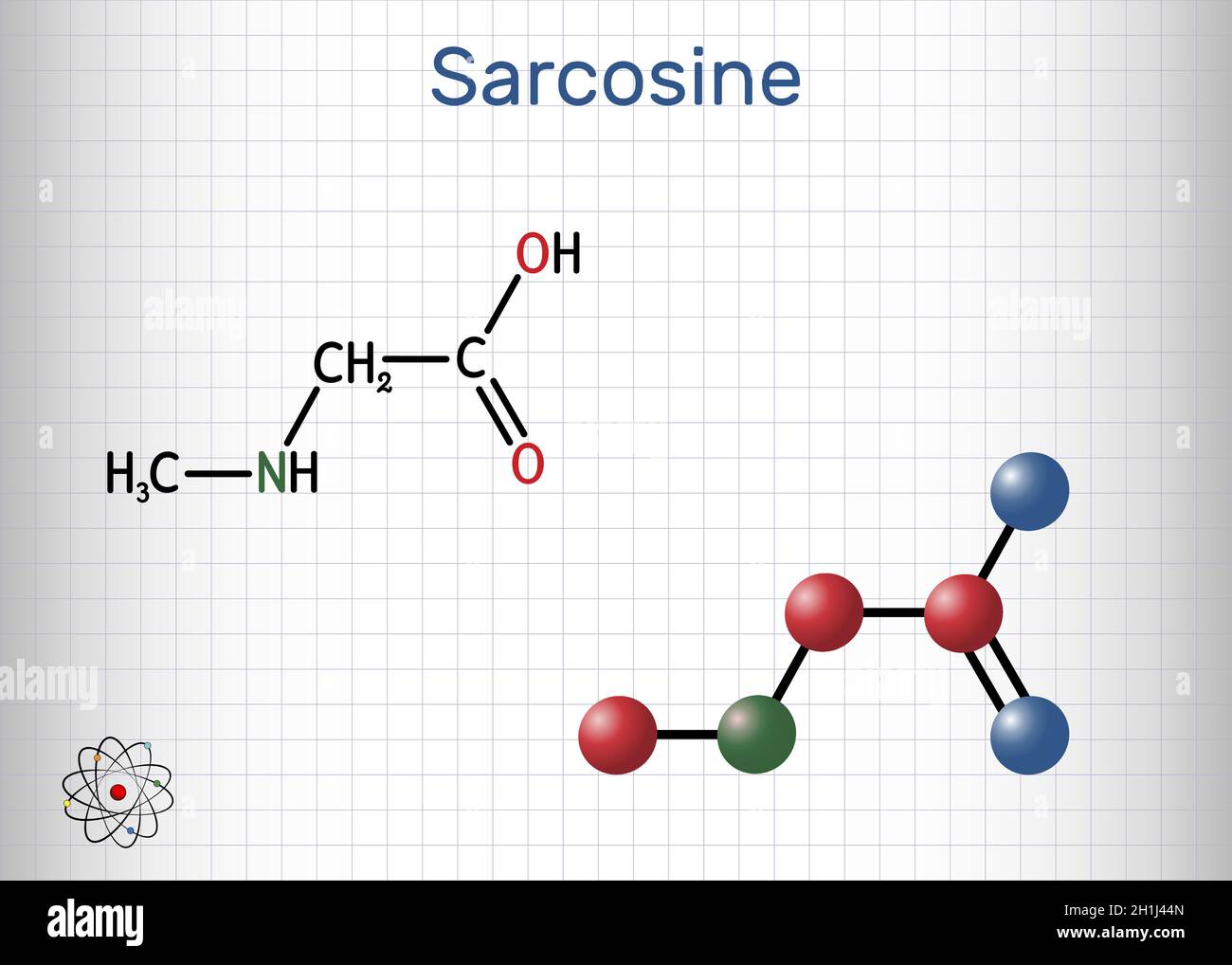 Sarcosine, N-methylglycine, N-alkylglycine molecule. It is amino acid ...