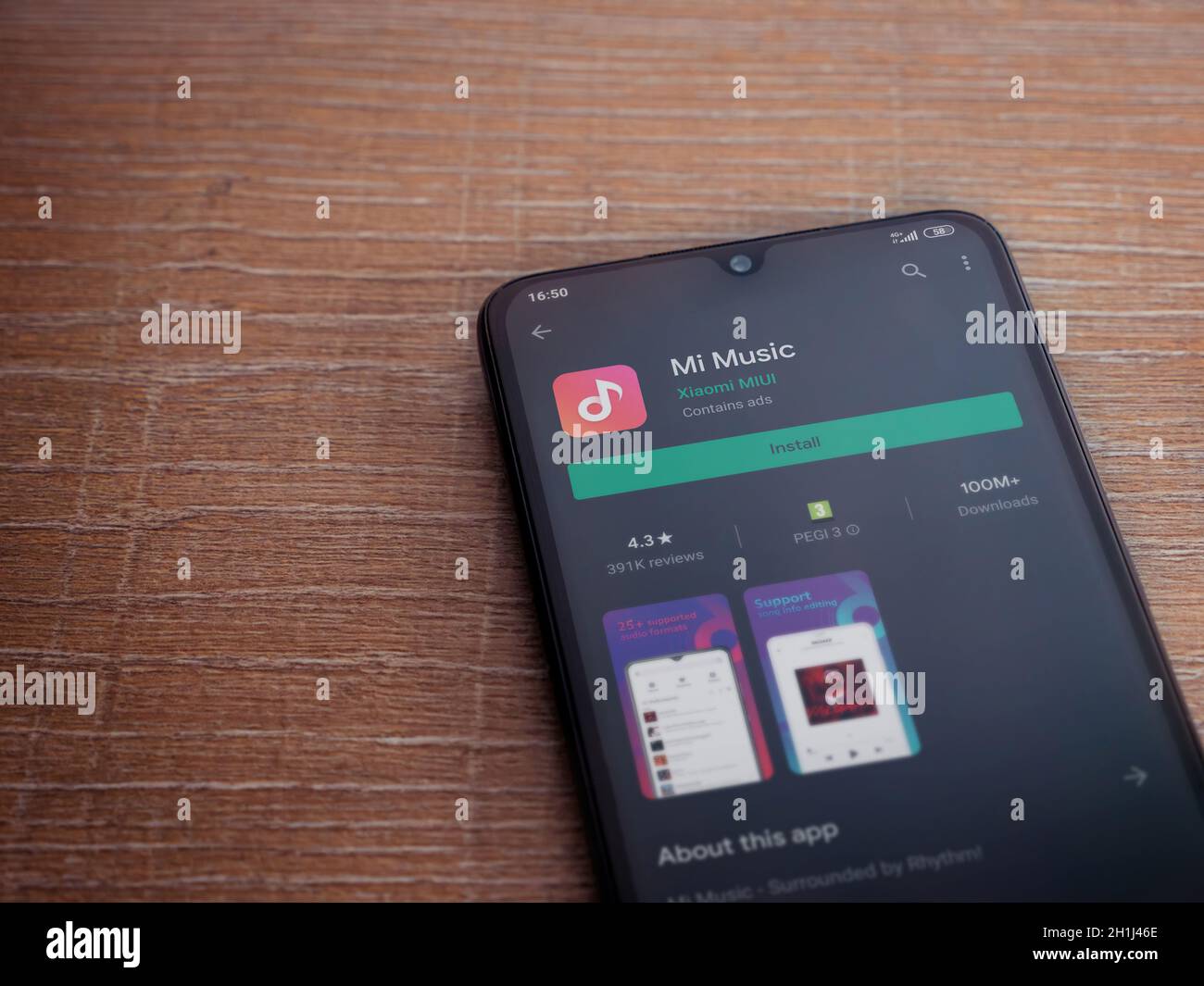 Lod, Israel - July 8, 2020: Mi Music app play store page on the display ...