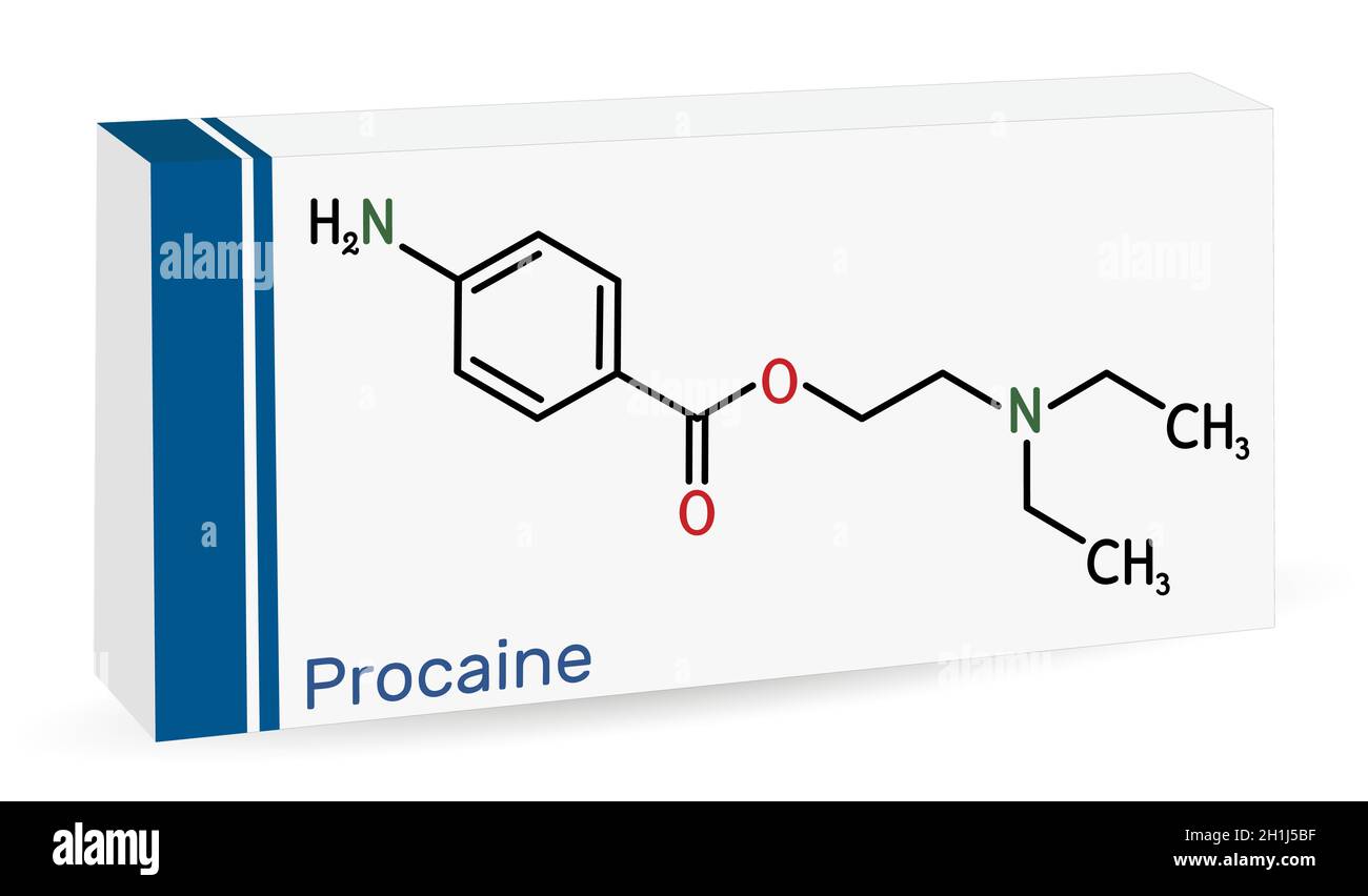 Procaine molecule. Is a local anesthetic drug. Skeletal chemical ...