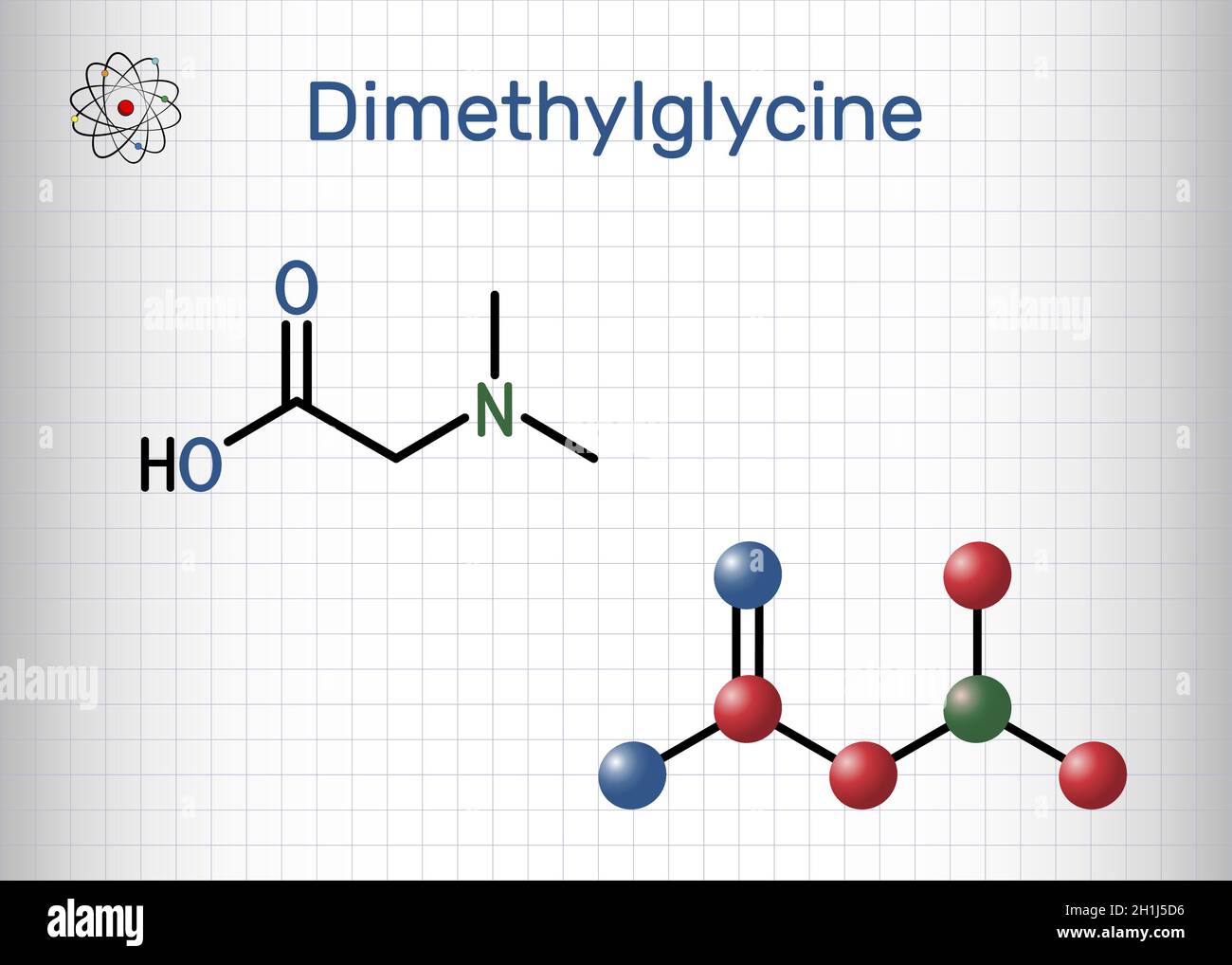 Dimethylglycine, DMG, molecule. It is derivative of the amino acid ...