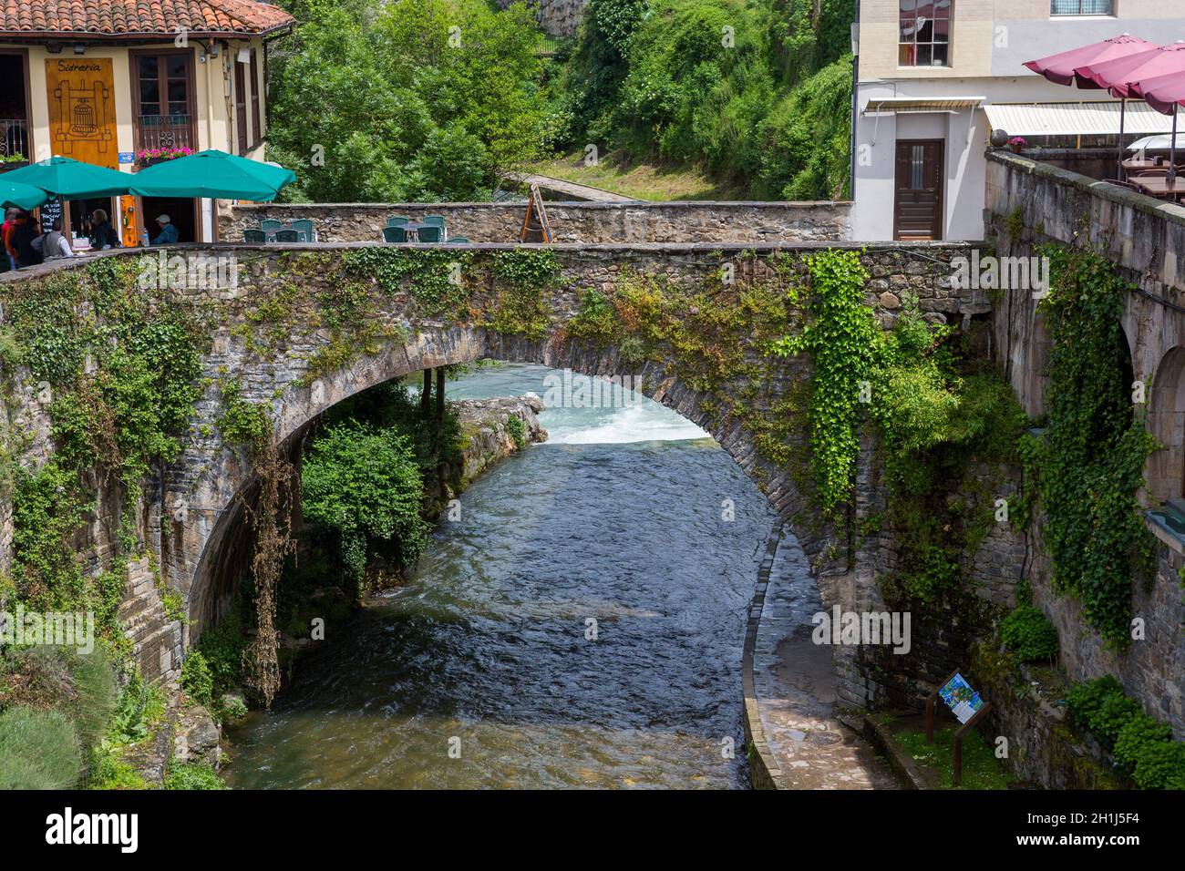 Potes, Spain - June 1, 2018: The traditional houses in the ancient ...
