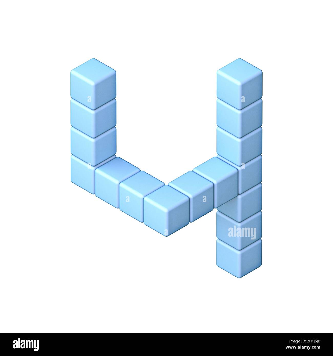 Blue cube orthographic font Number 4 FOUR 3D render illustration ...