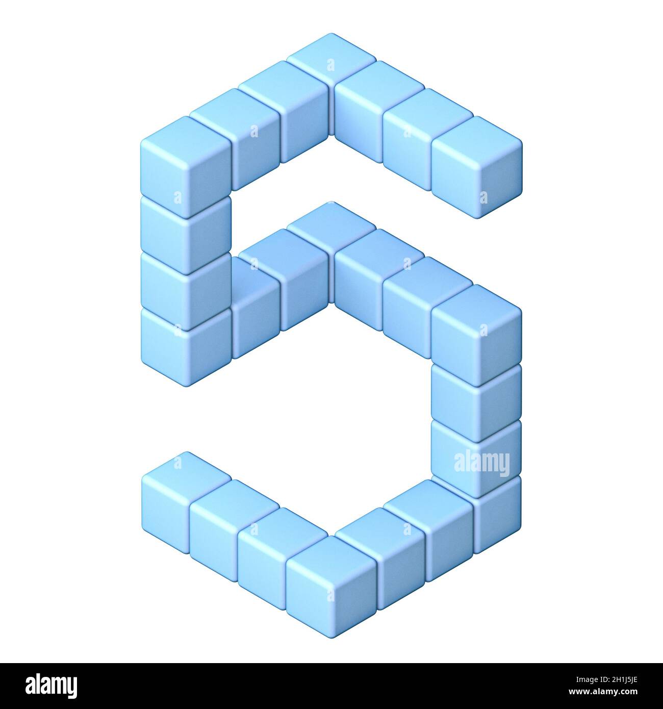 Blue cube orthographic font Number 5 FIVE 3D render illustration ...