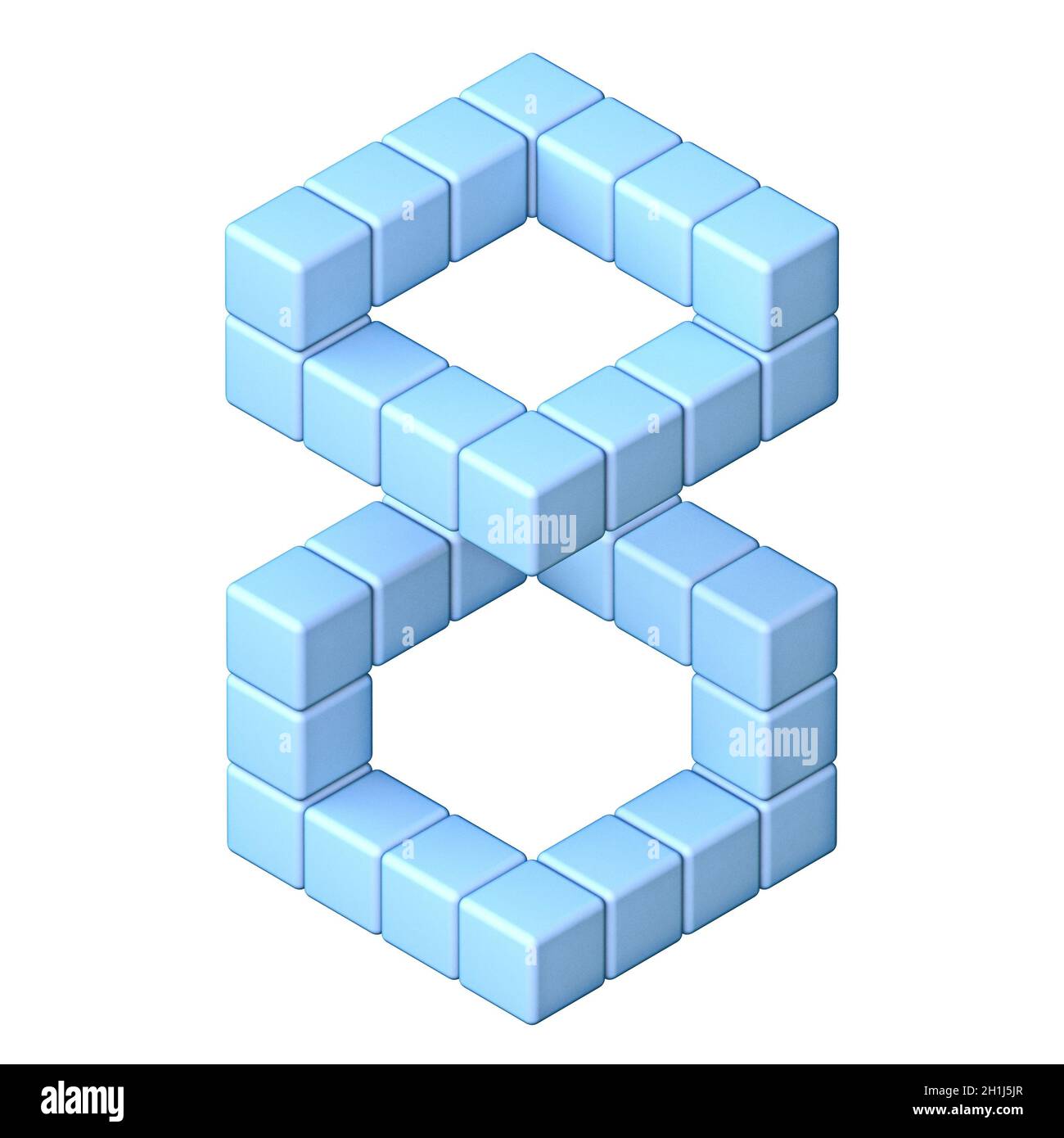 Blue cube orthographic font Number 8 EIGHT 3D render illustration ...