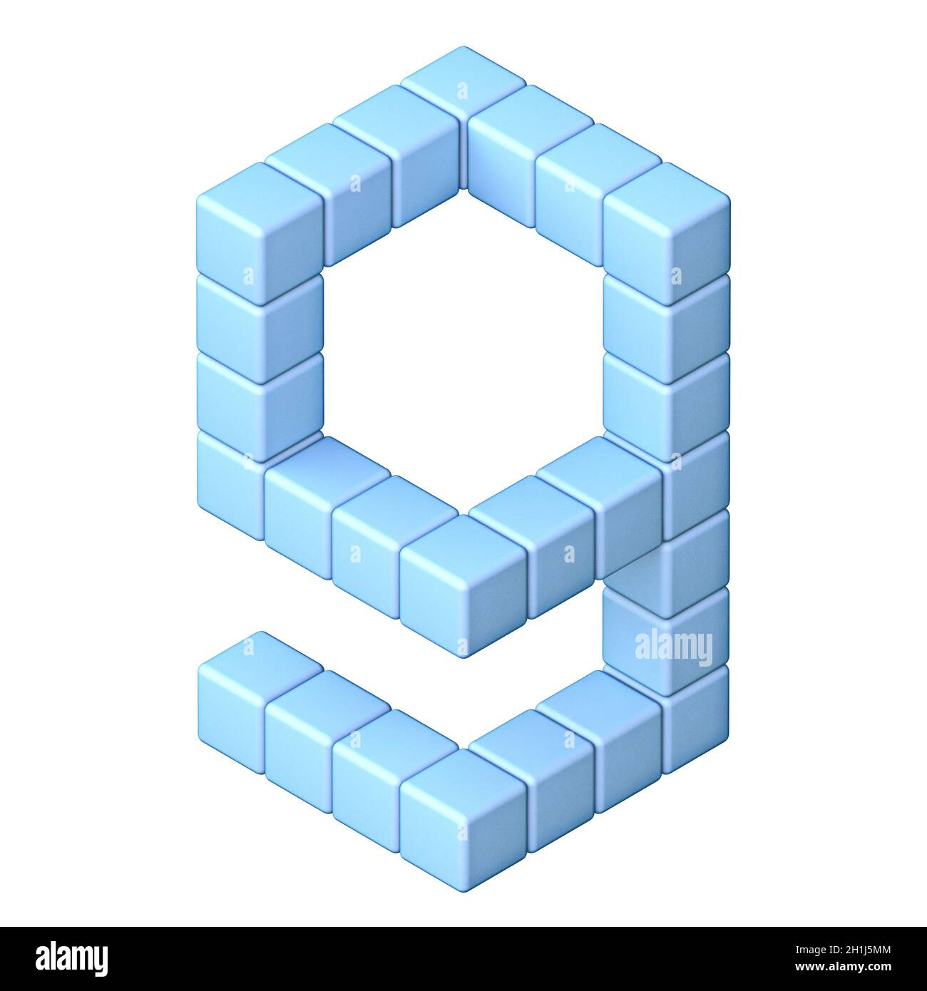 Blue cube orthographic font Number 9 NINE 3D render illustration ...