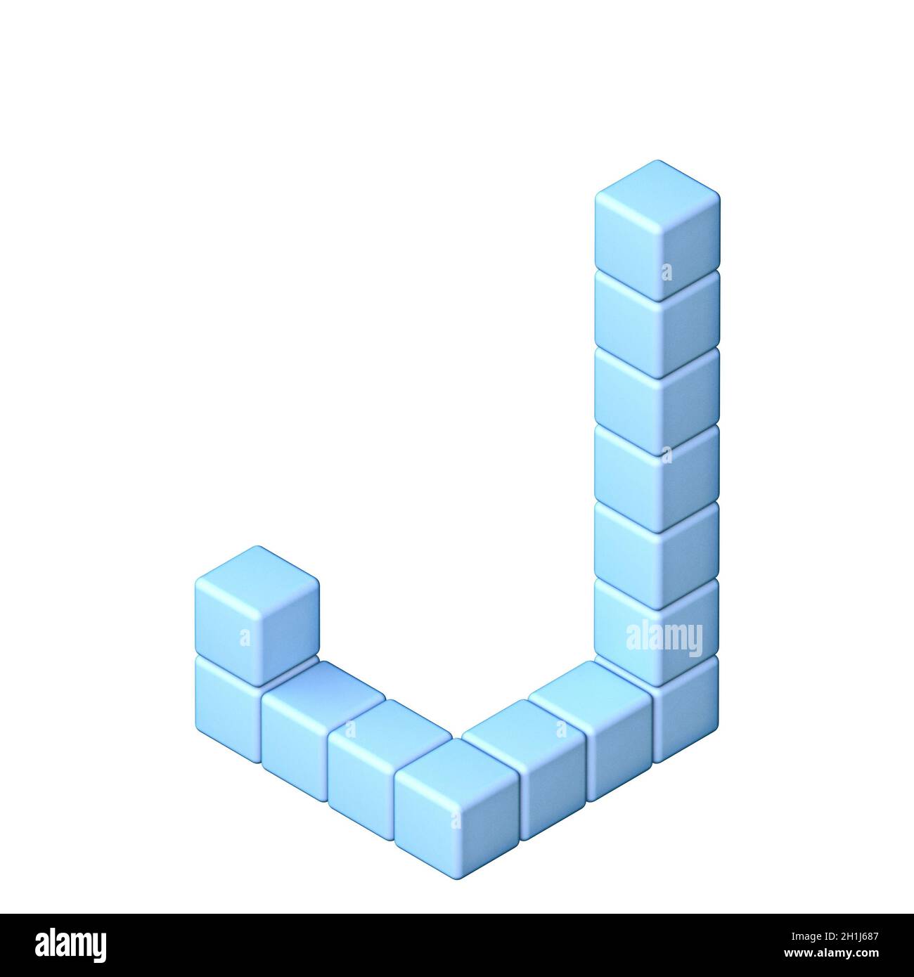 Blue cube orthographic font Letter J 3D render illustration isolated on ...