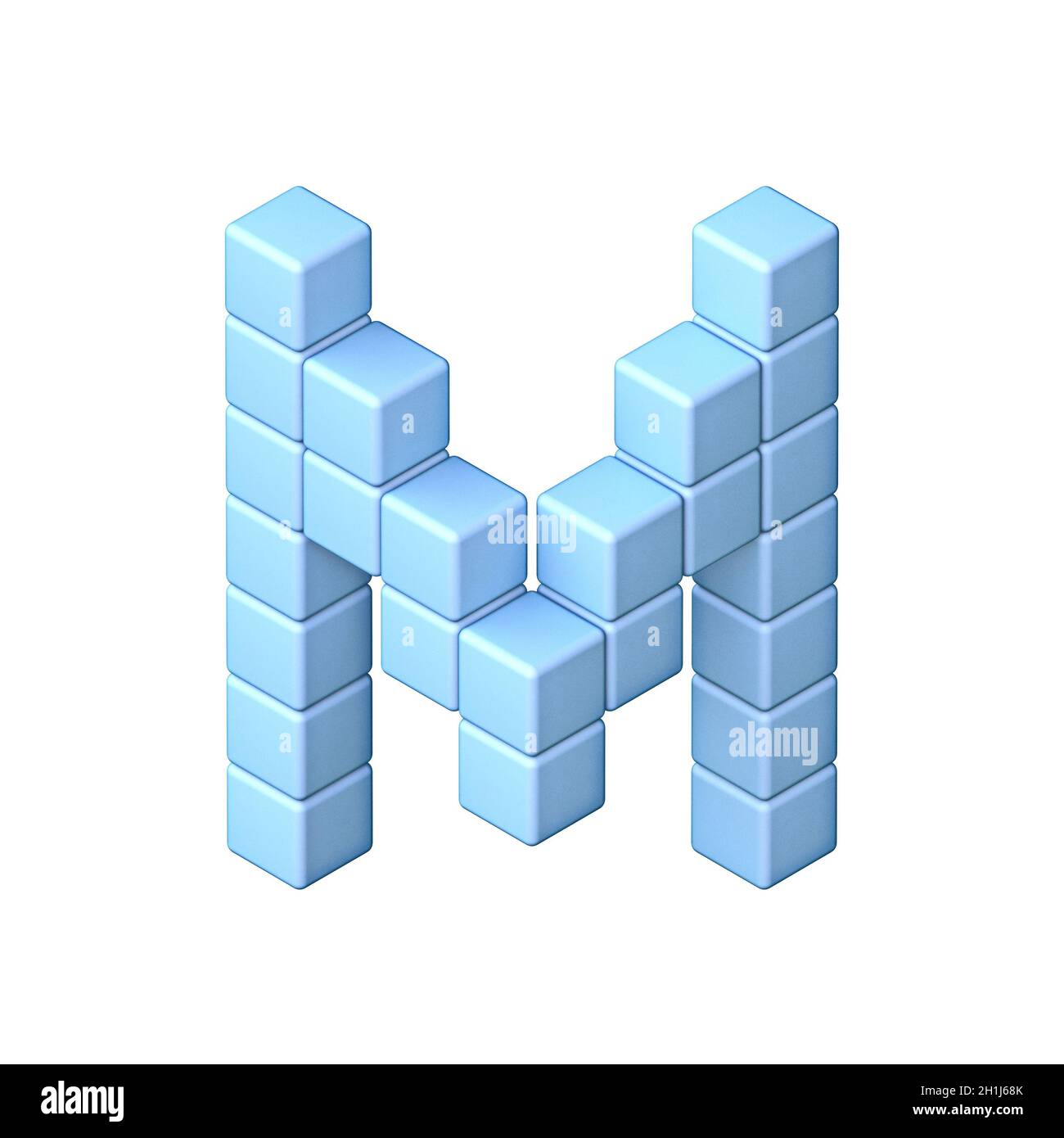 Blue cube orthographic font Letter M 3D render illustration isolated on ...