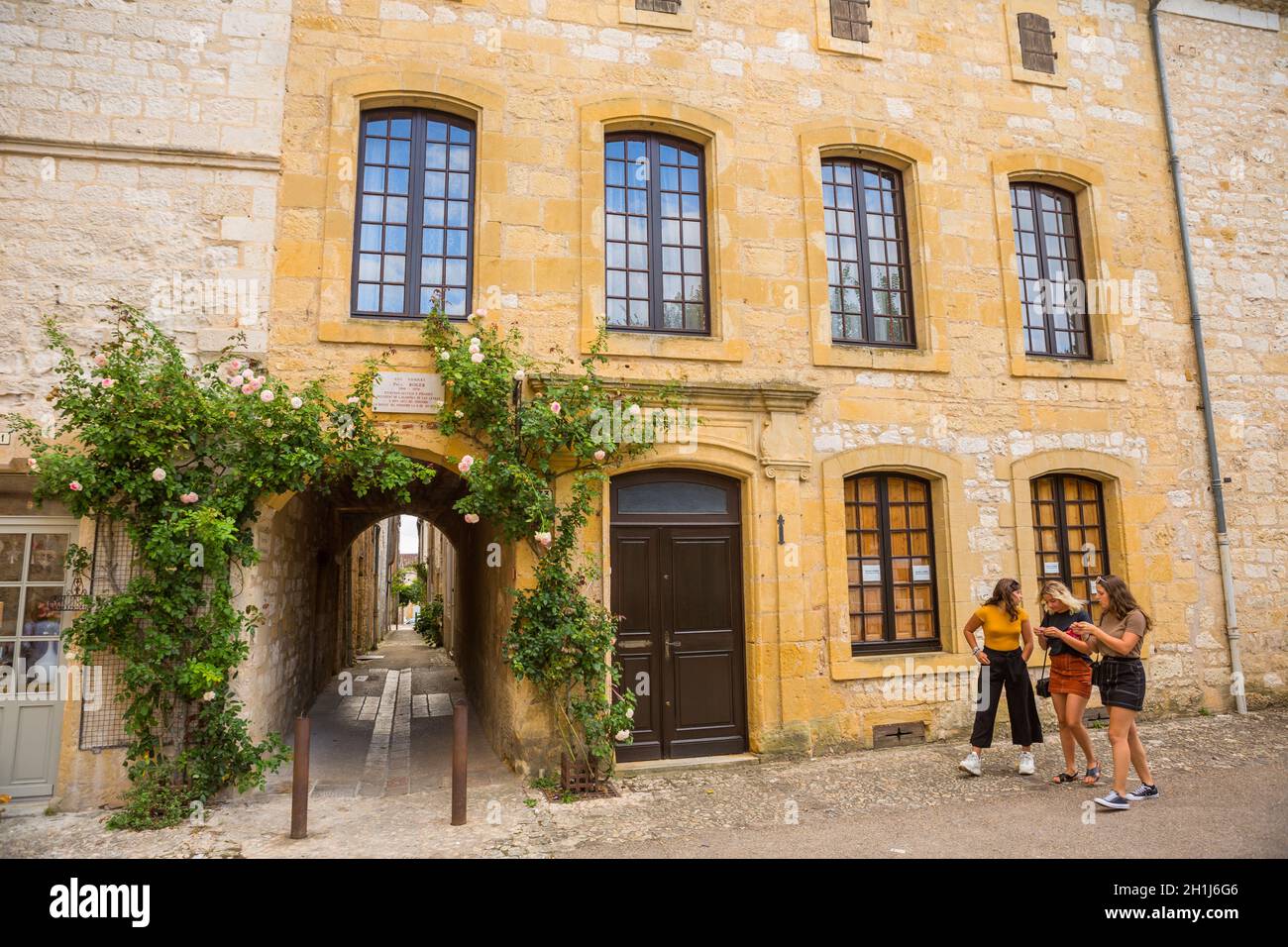 Monpazier, France on 15 August 2019: Monpazier is a bastide town ...