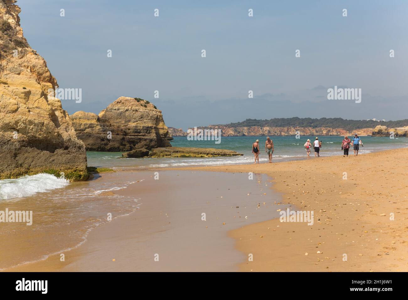 PRAIA DA ROCHA, PORTUGAL - APRIL 25, 2017: People at the famous beach ...