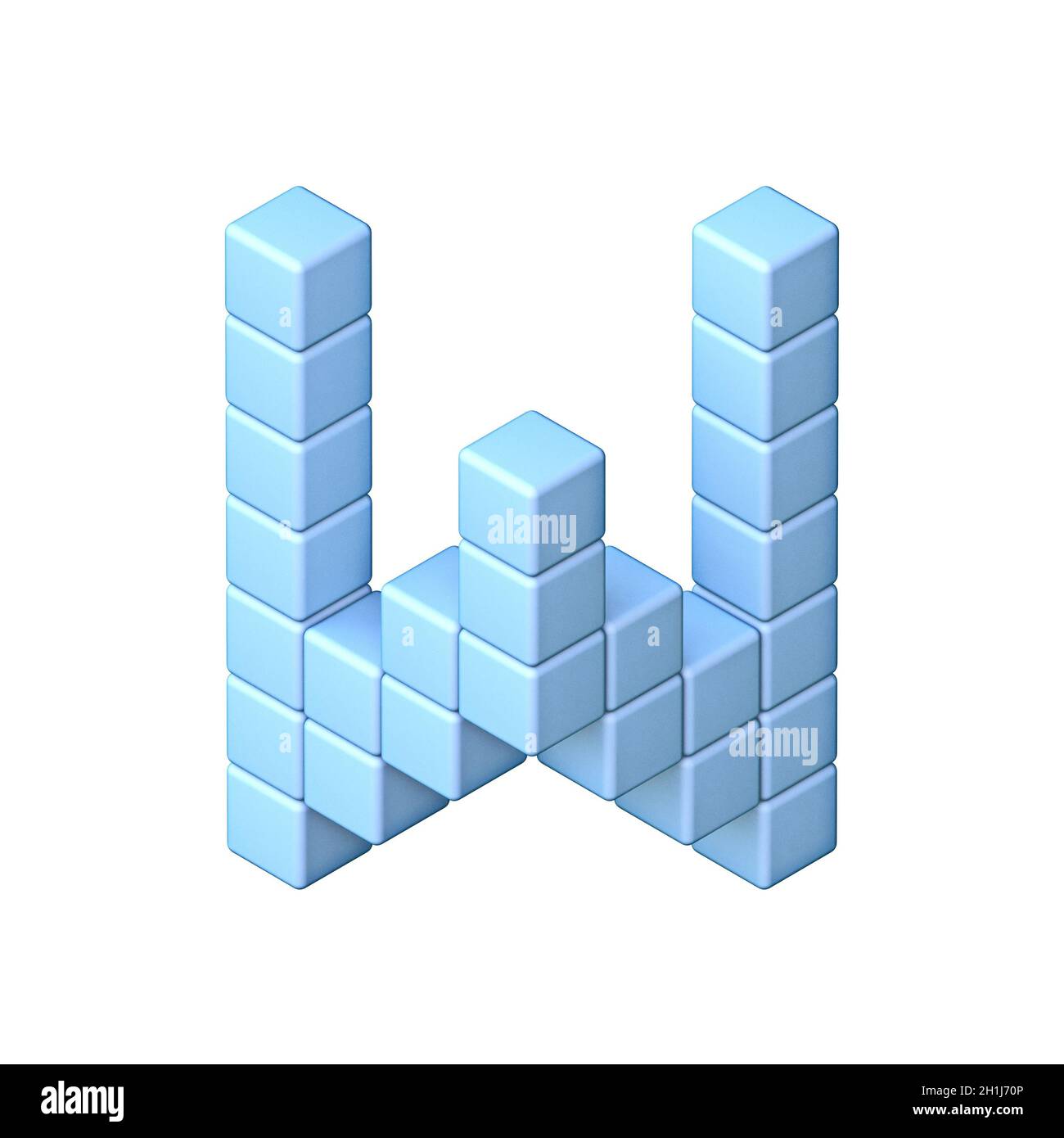 Blue cube orthographic font Letter W 3D render illustration isolated on ...