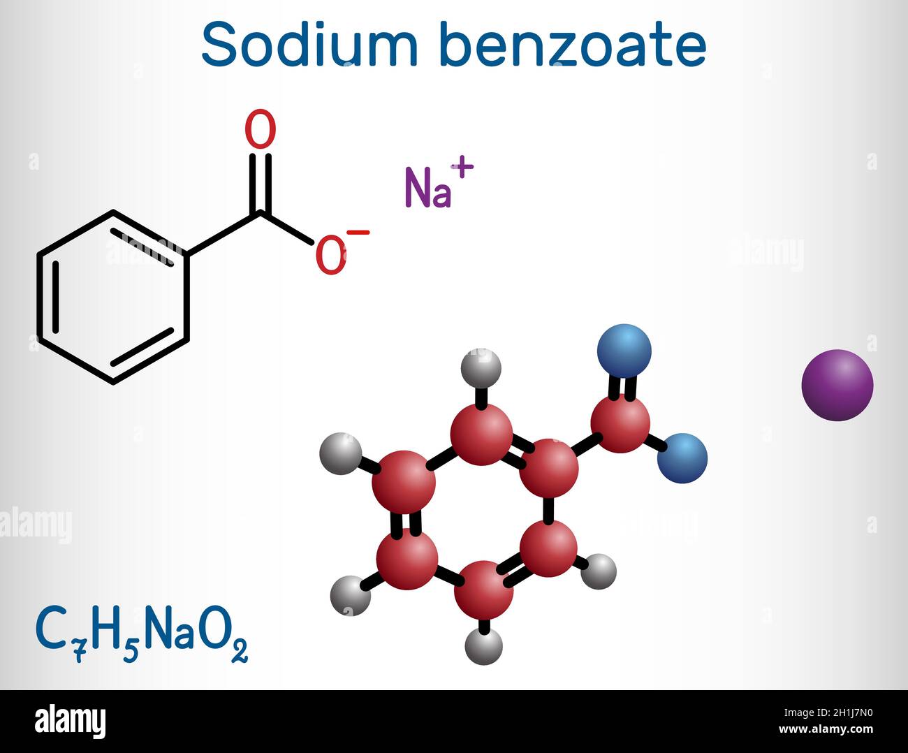 Sodium benzoate molecule. It is antimicrobial, antifungal preservative ...