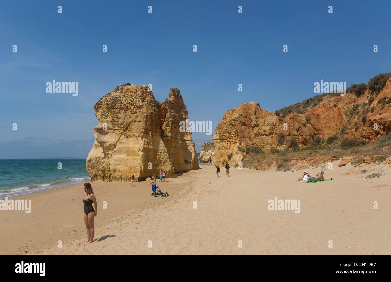 PRAIA DA ROCHA, PORTUGAL - APRIL 25, 2017: People at the famous beach ...