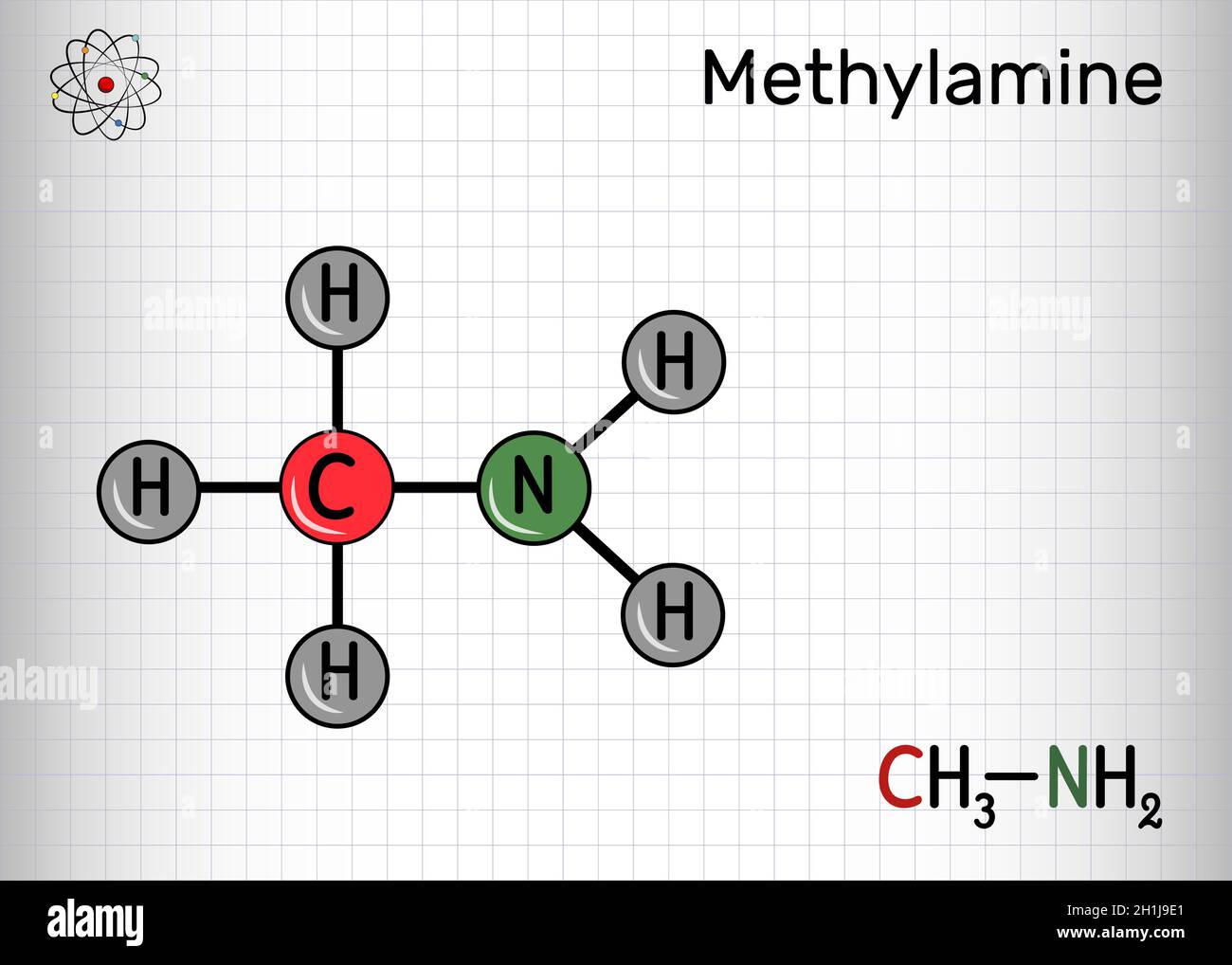 Methylamine molecule. It is simplest primary amine. Structural chemical ...