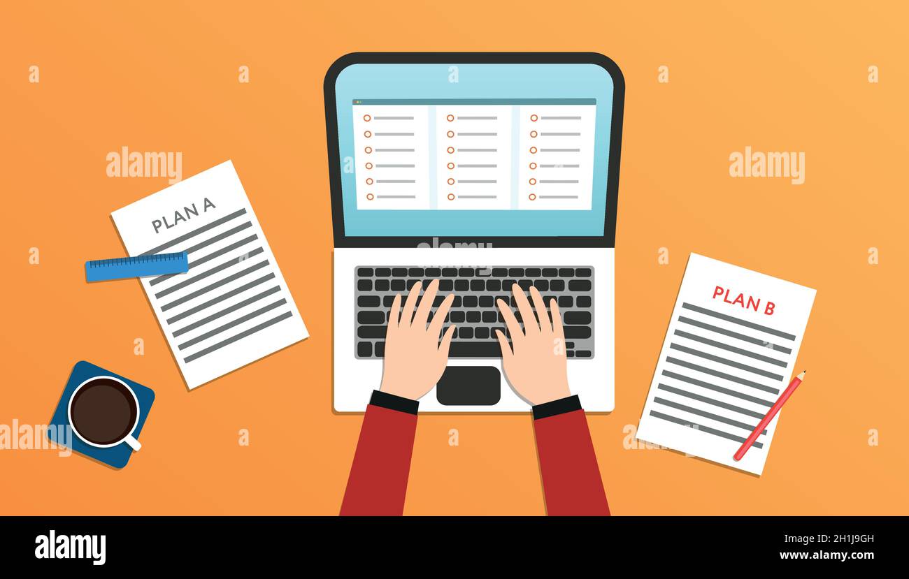 Plan b. Vector illustration in flat design. Man makes different plans ...