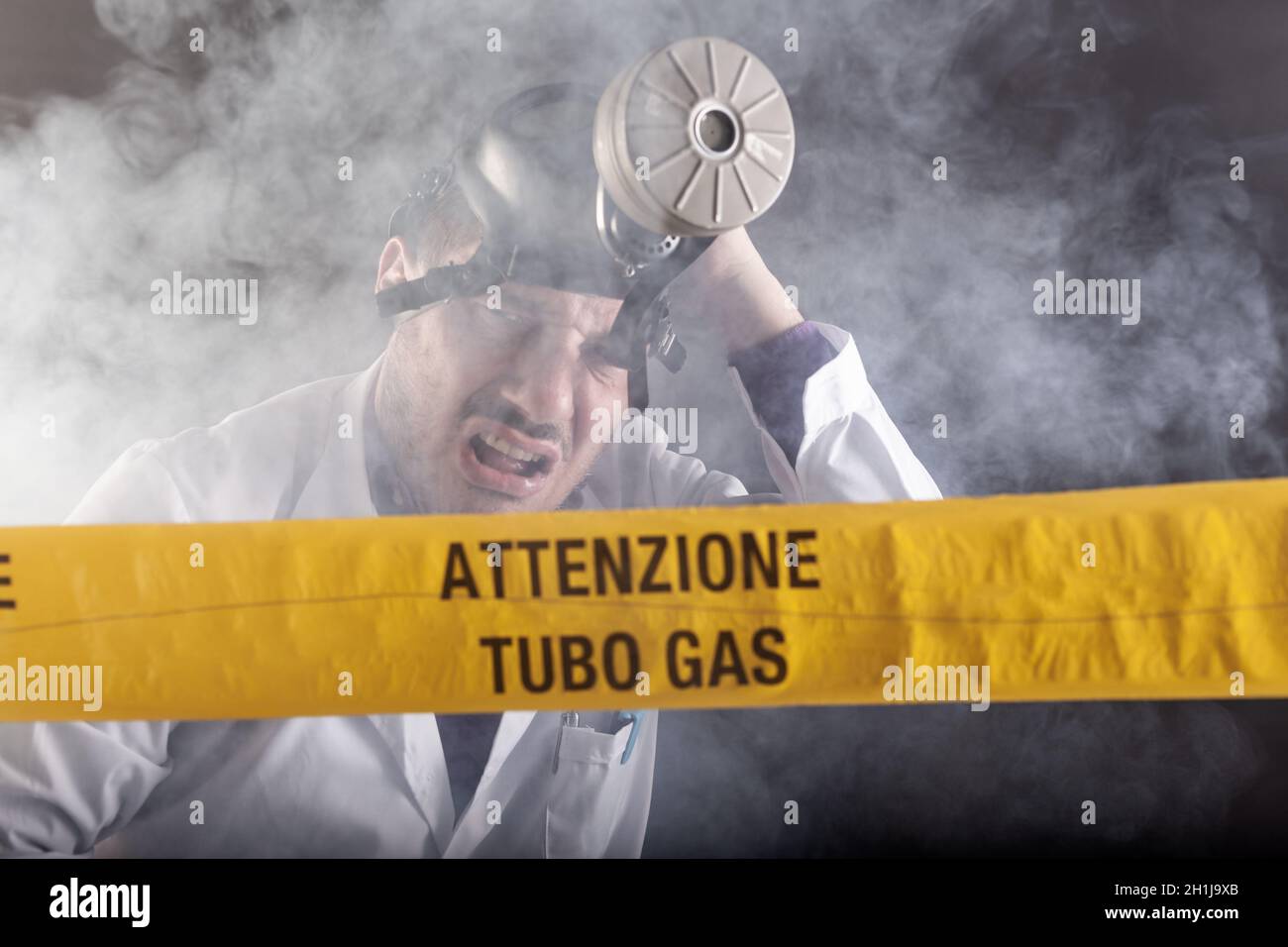 A medical engineer intoxicated by gas during the emergency. On the ...