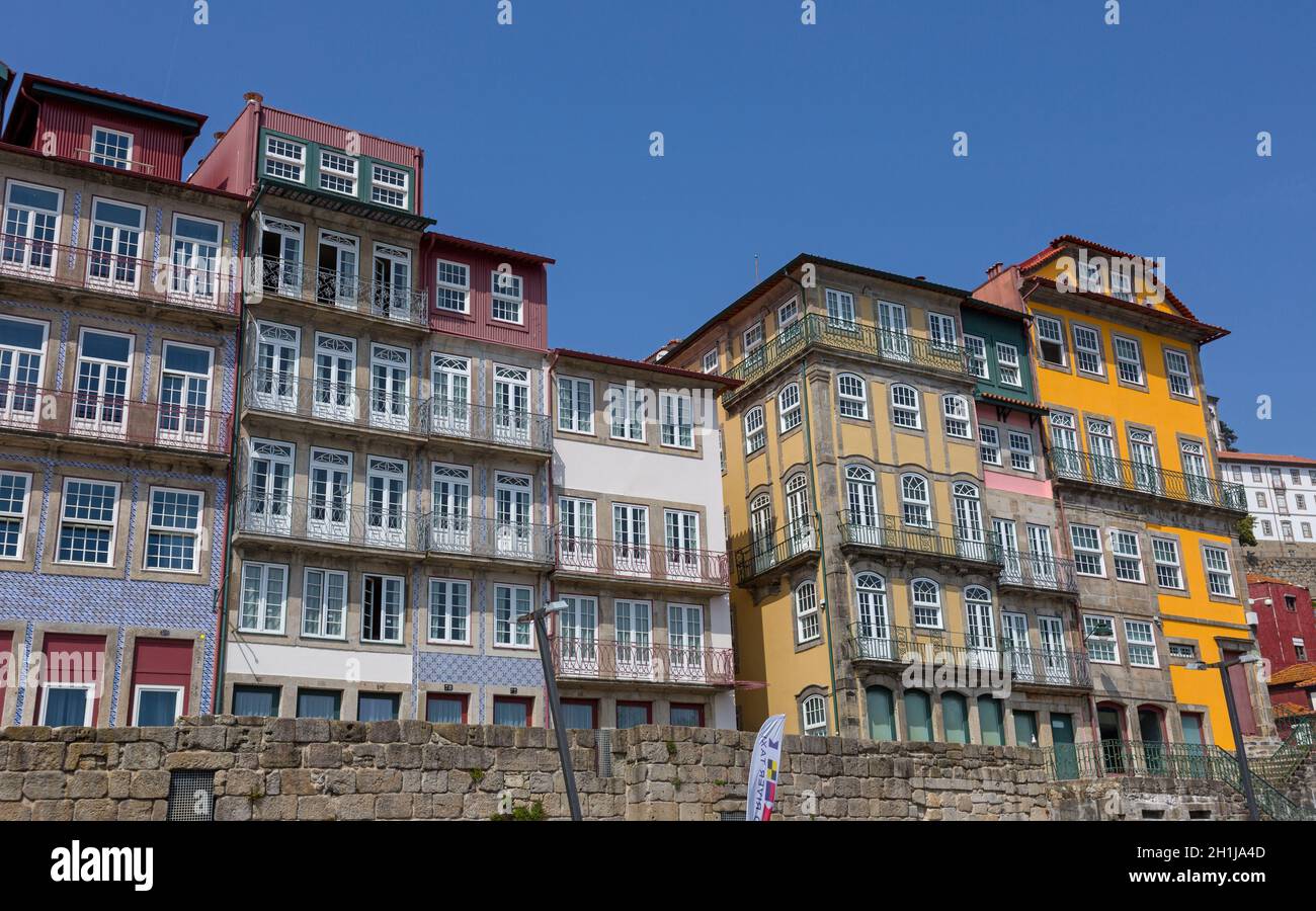 Porto, Portugal. April 17, 2017: The typical colorful buildings of the ...