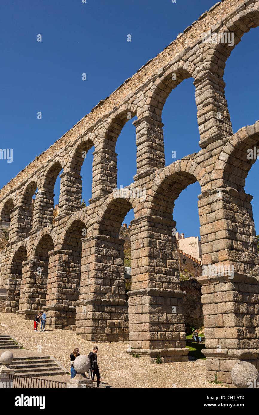 SEGOVIA, SPAIN - April 27, 2019: Landscape of Roman Aqueduct, the ...