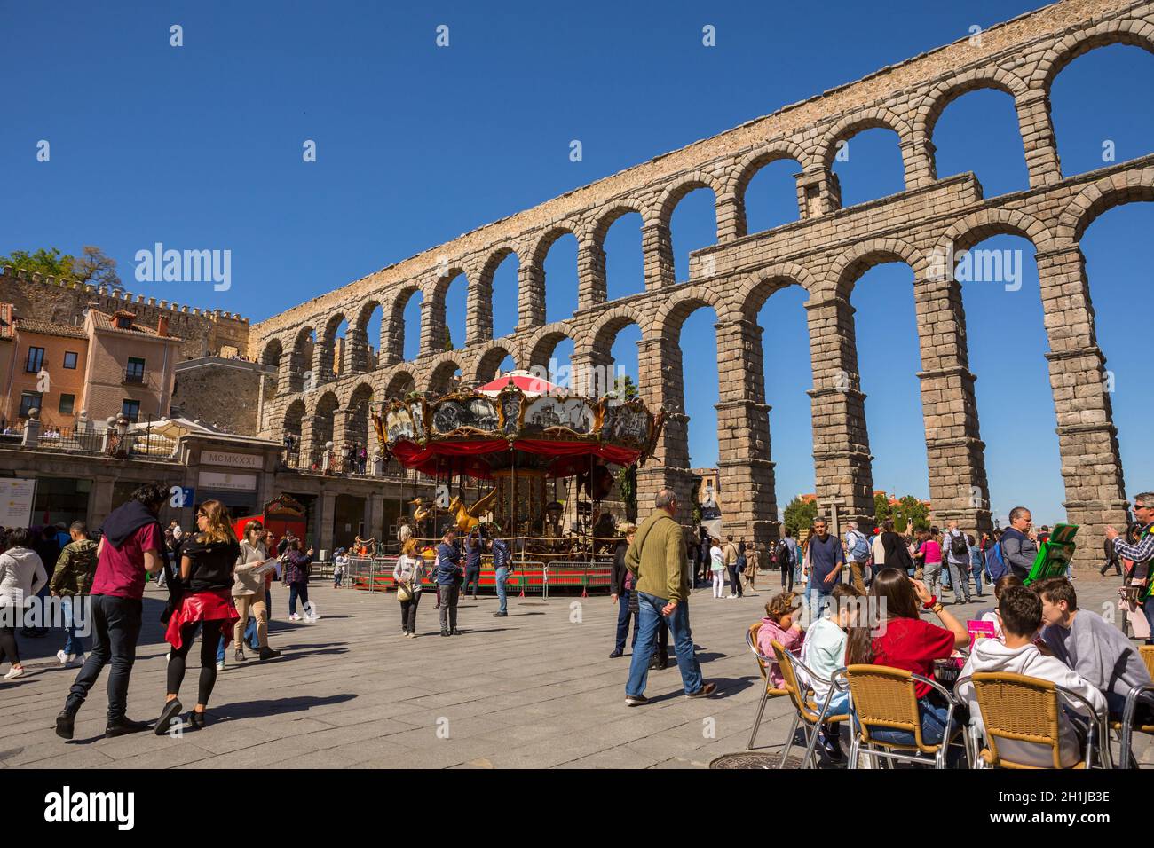 SEGOVIA, SPAIN - April 27, 2019: Landscape of Roman Aqueduct, the ...