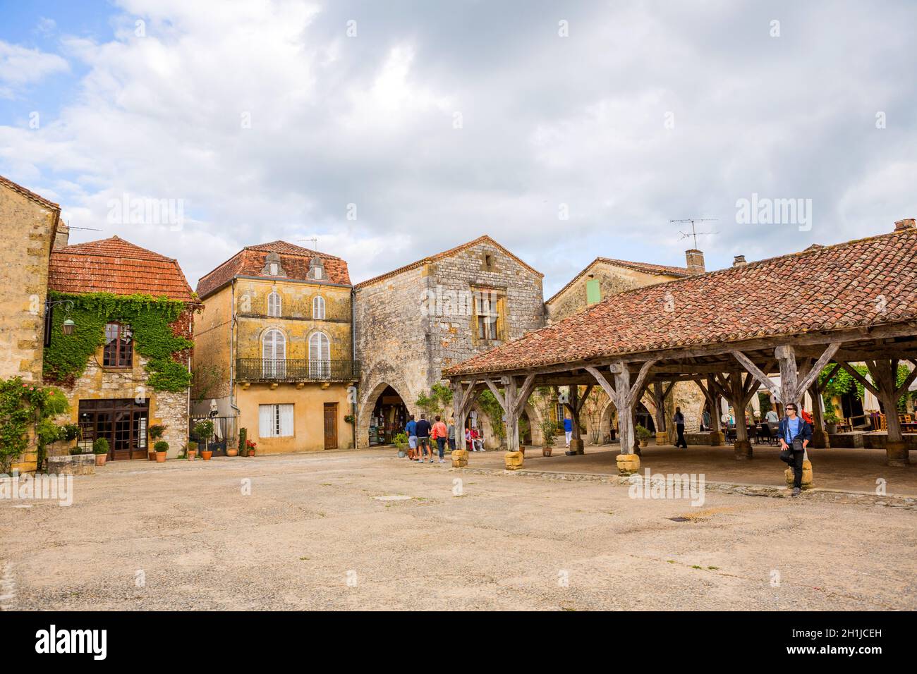 Monpazier, France on 15 August 2019: Monpazier is a bastide town ...
