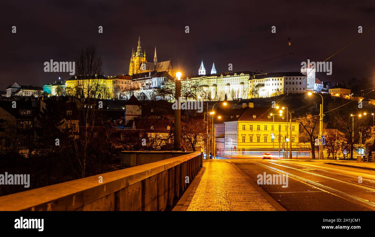 Blurred night tram in Prague Stock Photo - Alamy