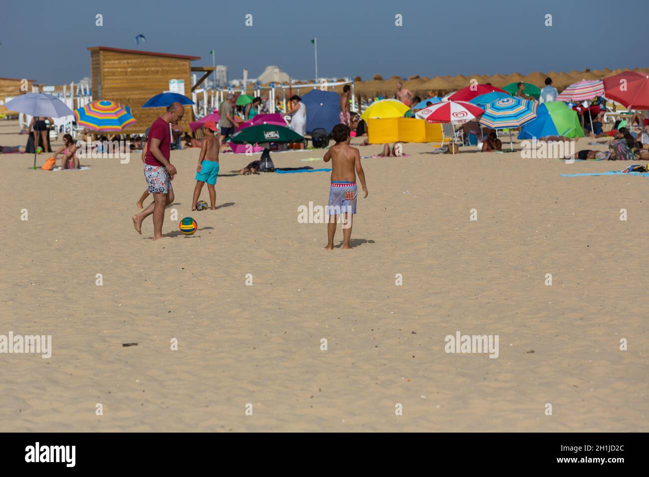 MANTA ROTA, PORTUGAL - AUGUST 25, 2017: People at the famous beach of ...