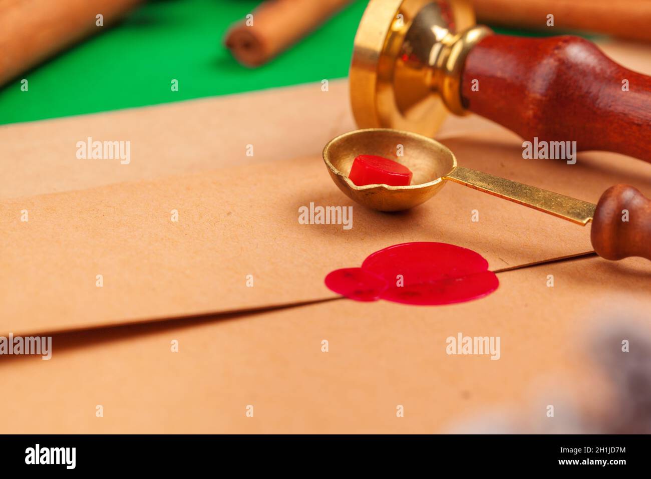 Vintage letter with red seal stamp close up Stock Photo - Alamy
