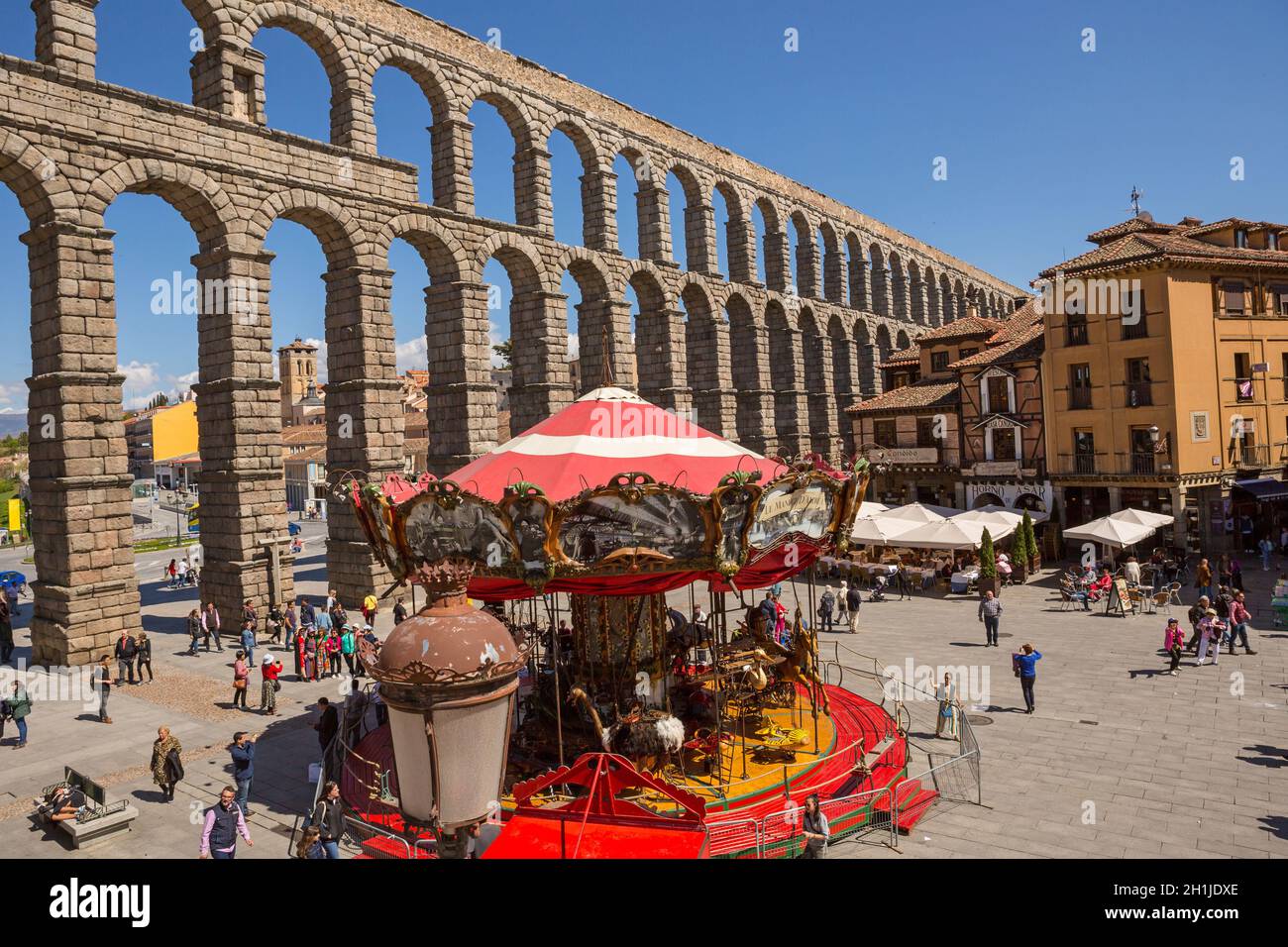 SEGOVIA, SPAIN - April 27, 2019: Landscape of Roman Aqueduct, the ...
