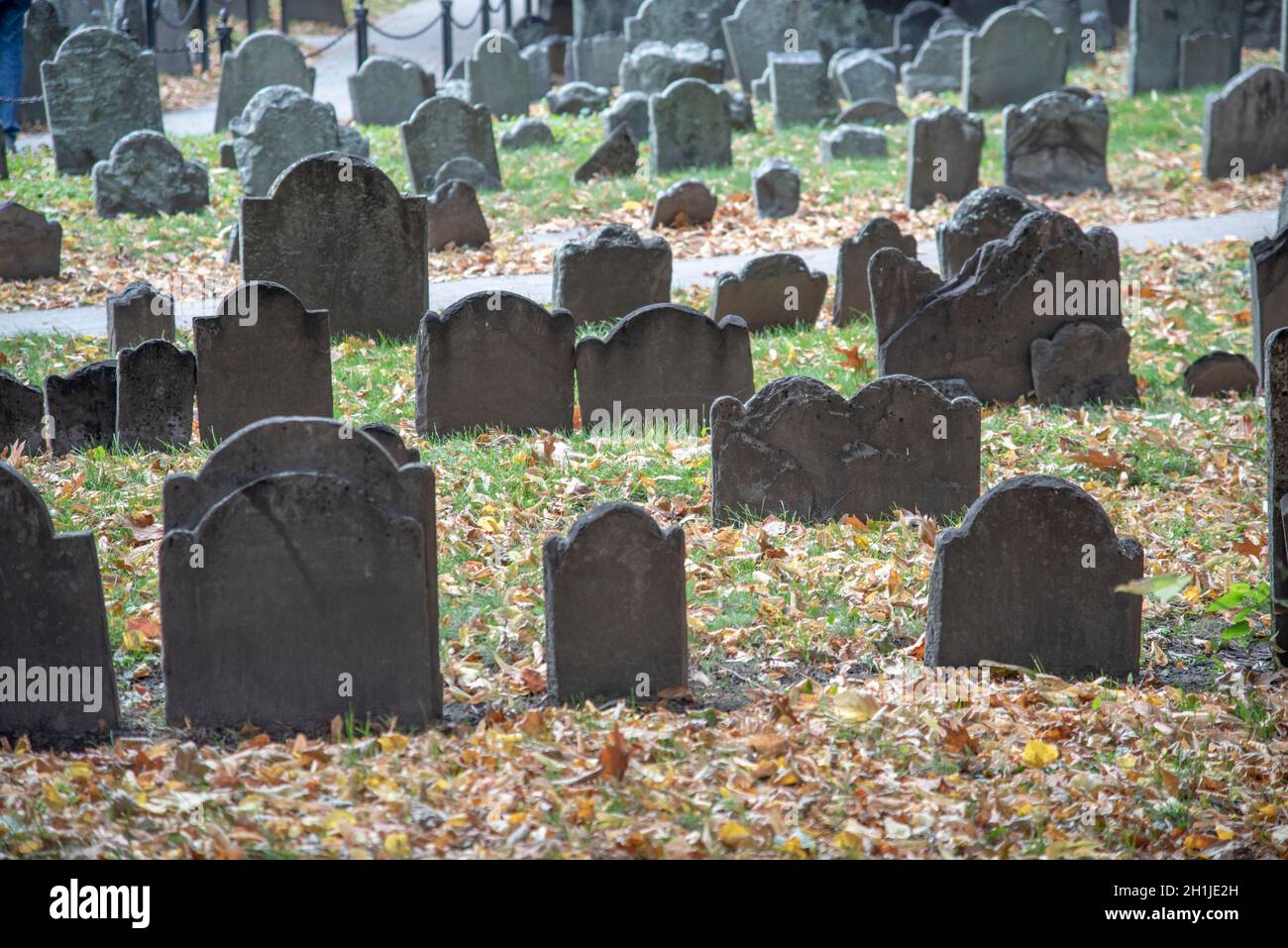 Grave stones in the Granary Burying Ground in Boston, Massachusetts ...