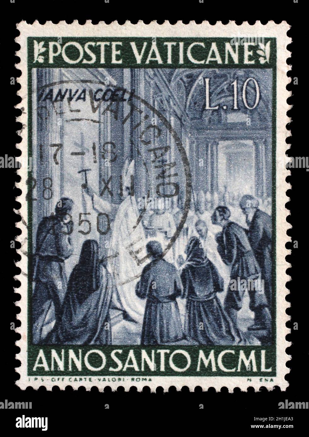 Stamp issued in Vatican shows Pope Pius XII opened the Holy Door, circa ...