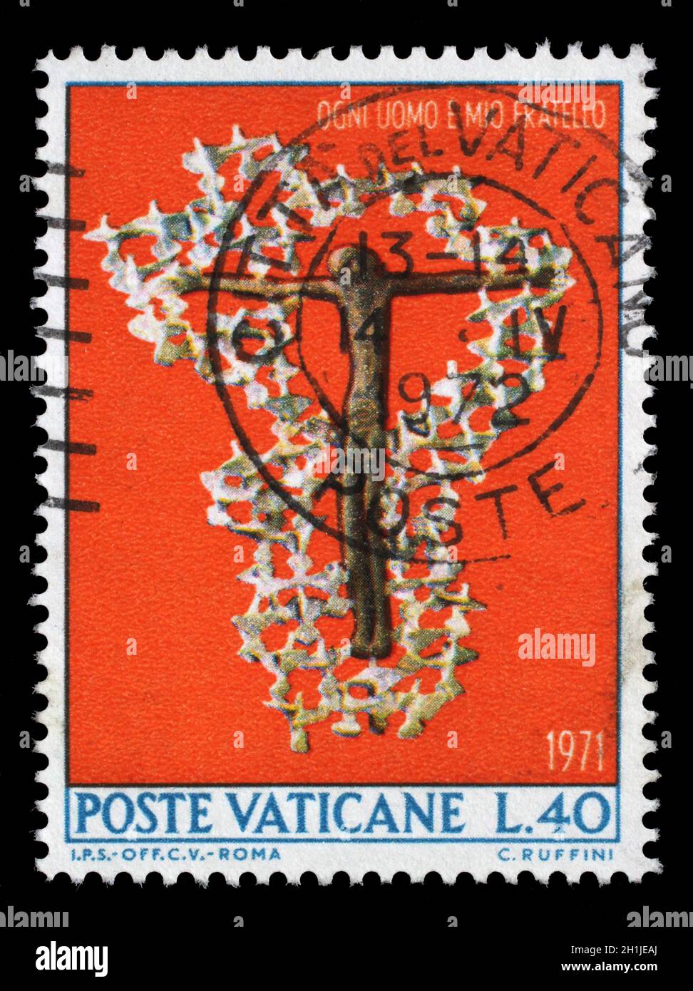 Stamp issued in Vatican shows Crucifix and doves, Against racial ...