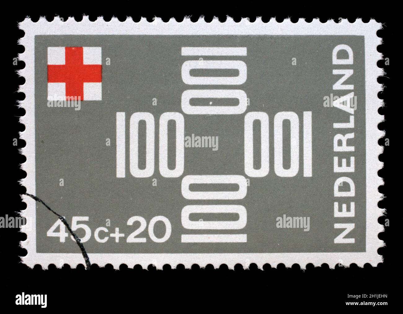 Stamp printed in Netherlands shows The numbers "100" forming a cross ...