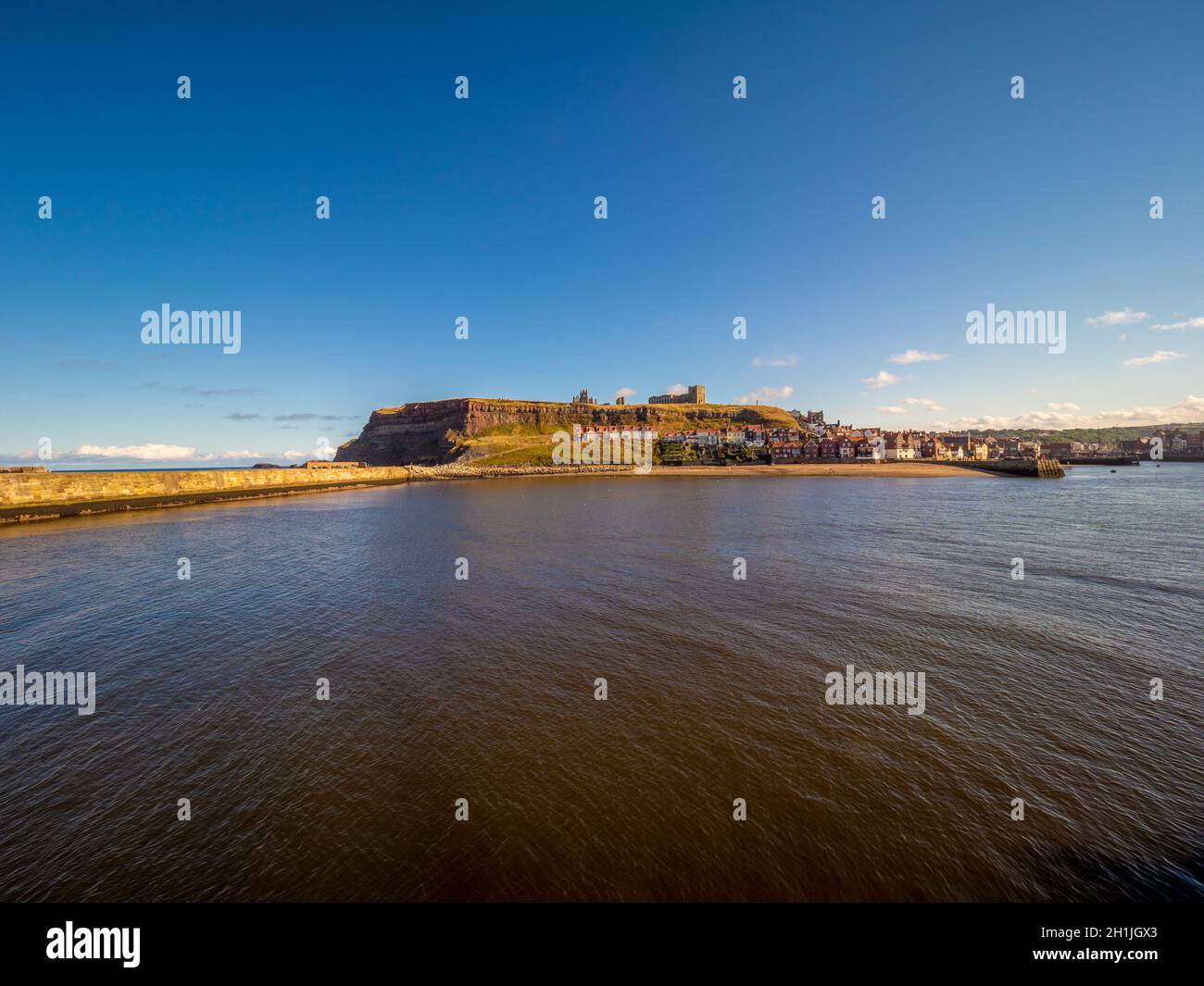St Mary's Church and Whitby Abbey ruins on East Cliff above Henrietta ...
