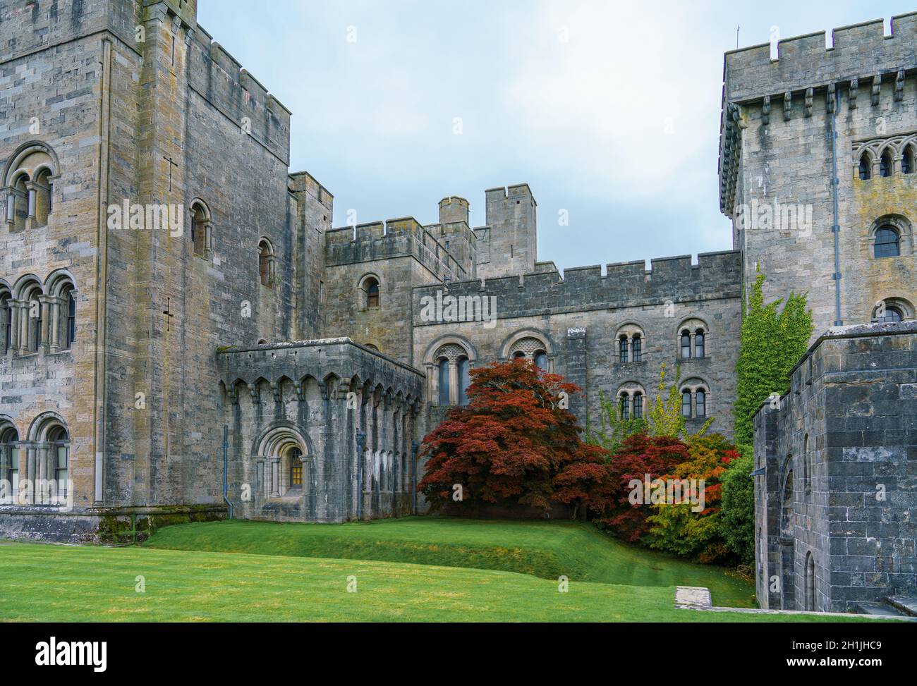A view of Penrhyn Castle, an extensive medieval country house in ...