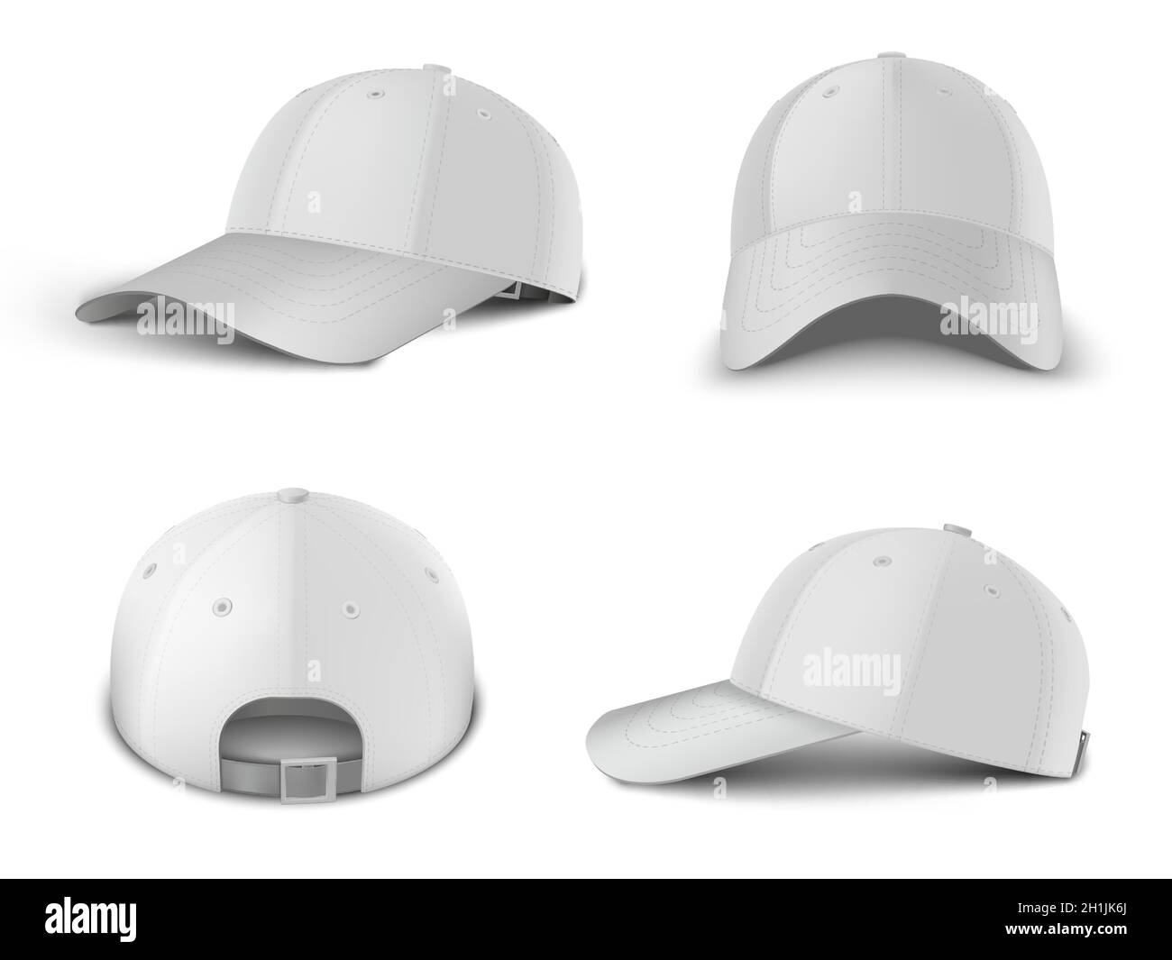 White baseball cap side perspective, front, back side view realistic ...
