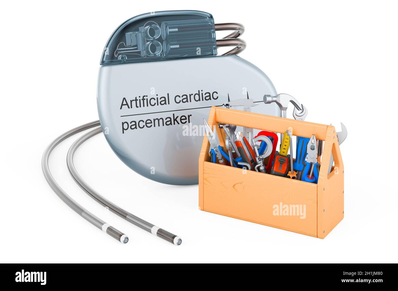 Cardiac pacemaker with toolbox. Artificial cardiac pacemaker repair ...