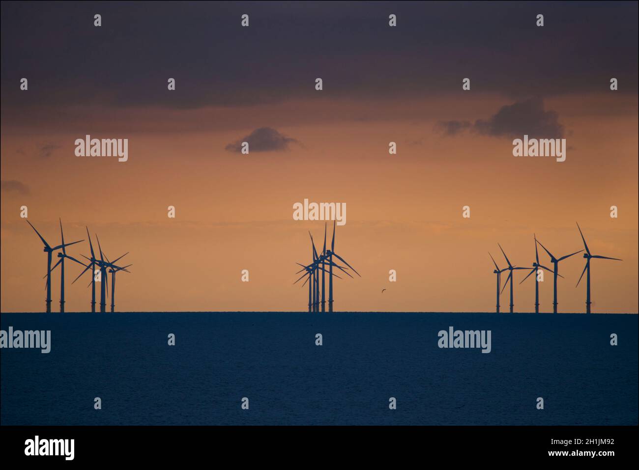 Turbines of the Rampion offshore windfarm located off the coast of ...