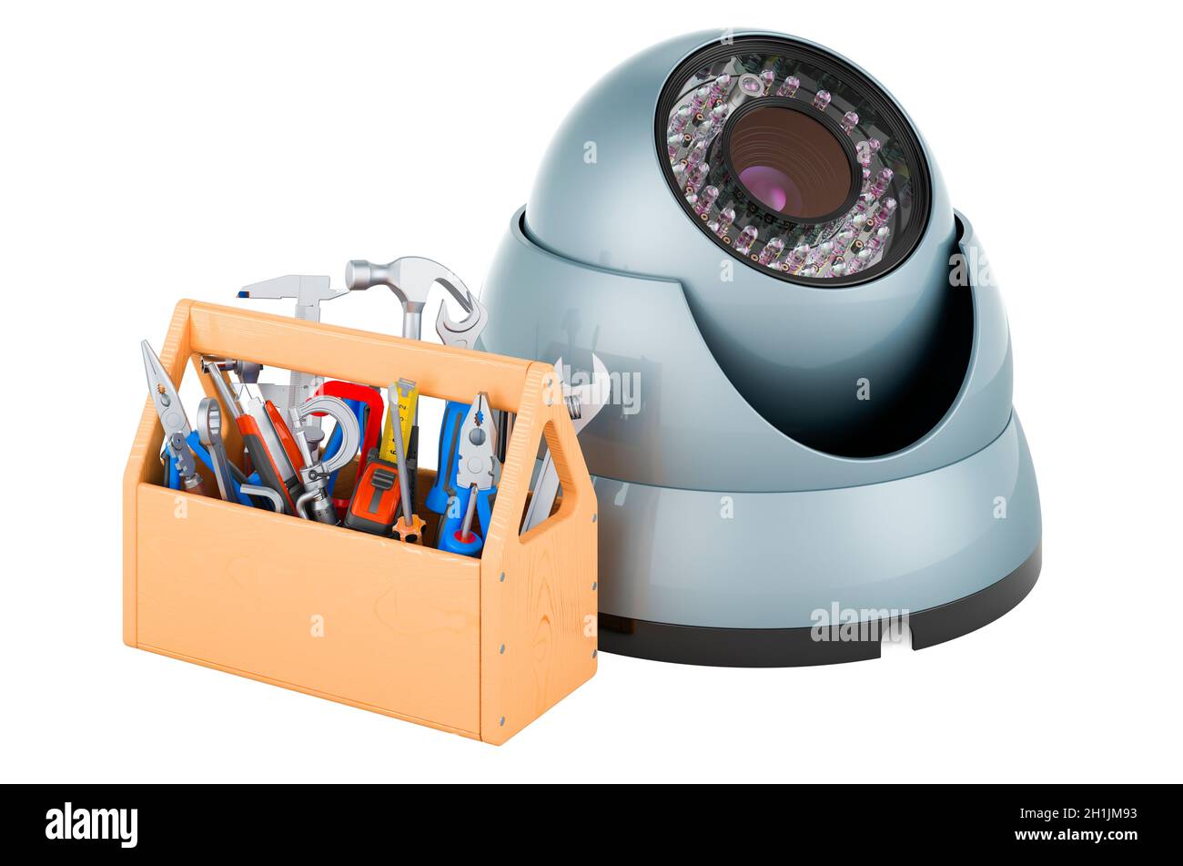 Dome security camera with toolbox. Service and repair of dome security ...