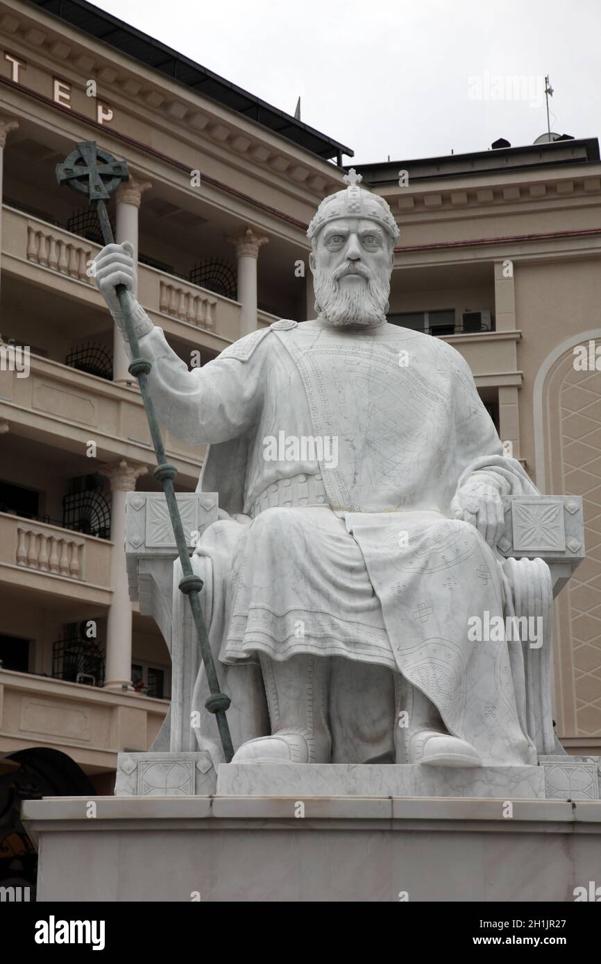 Monument to Emperor Samuil in downtown of Skopje, Macedonia Stock Photo ...