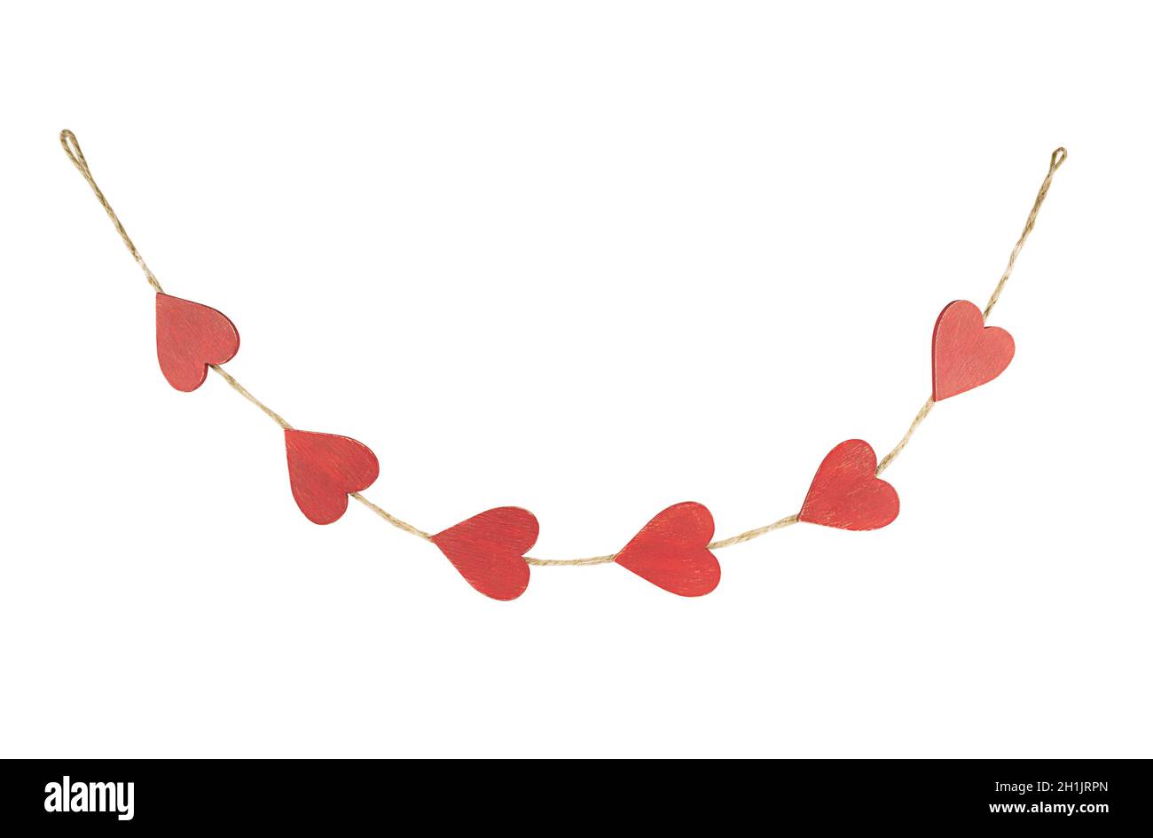 Hanging rustic garland from red wooden hearts isolated on white ...