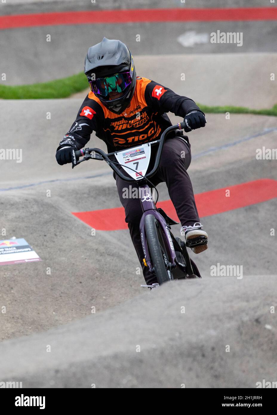 Swiss biker Christa Von Niederhausern in action during the women's Red ...